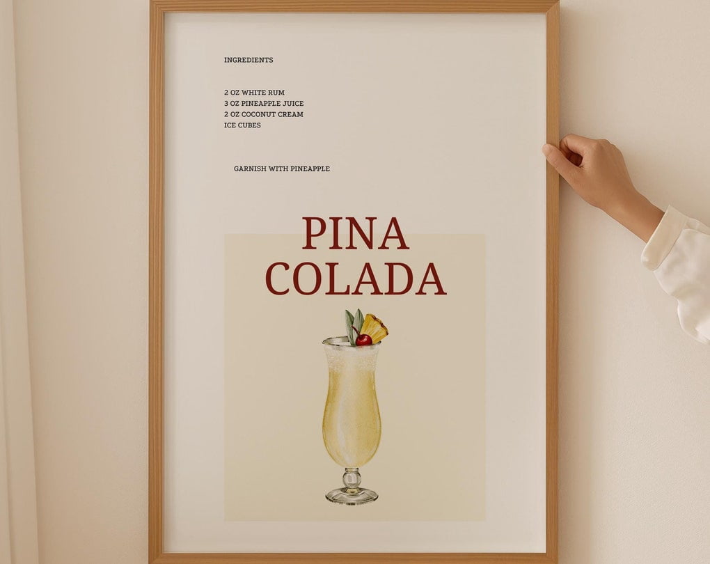 Pina Colada Cocktail Print, Bar Menu Sign Signature Drinks, Retro ...