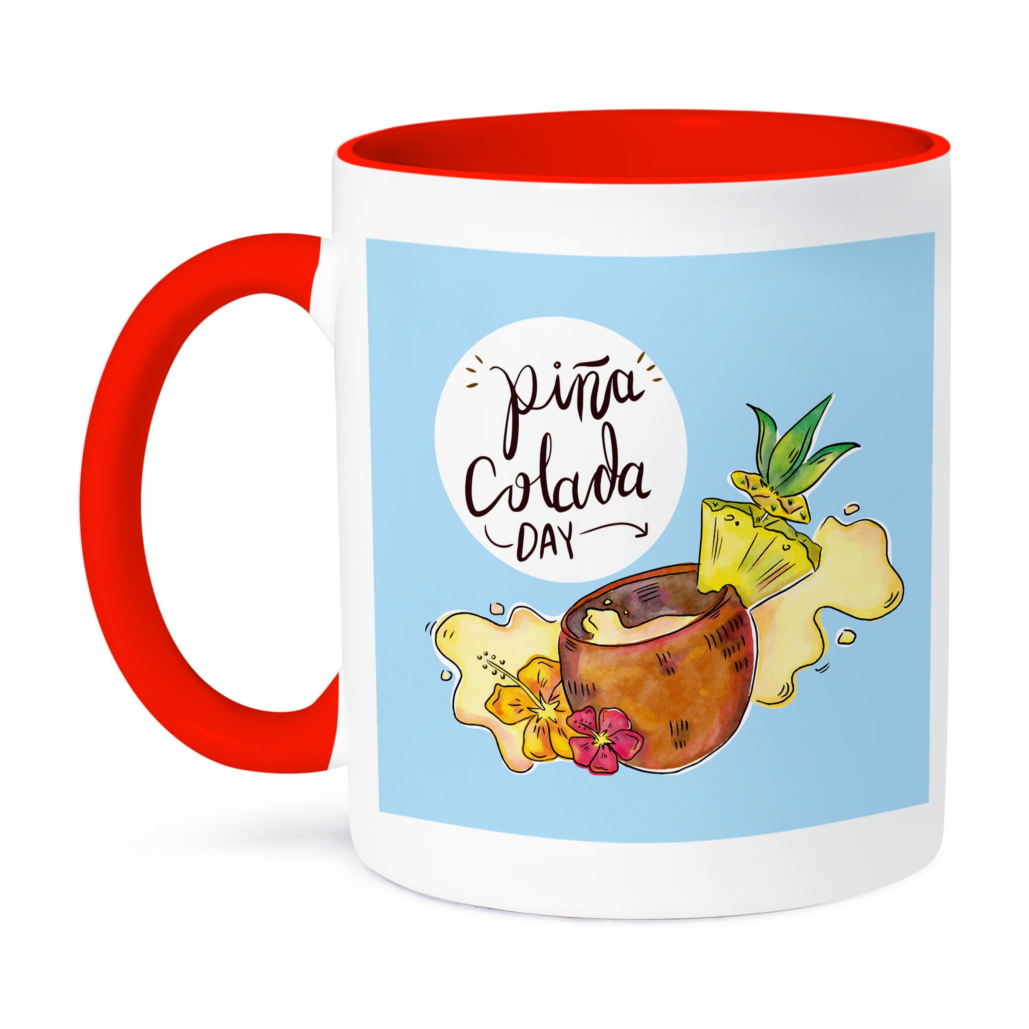 Pina Colada Day Pretty Drawing Of A Cocktail In A Coconut Shell, 15oz ...