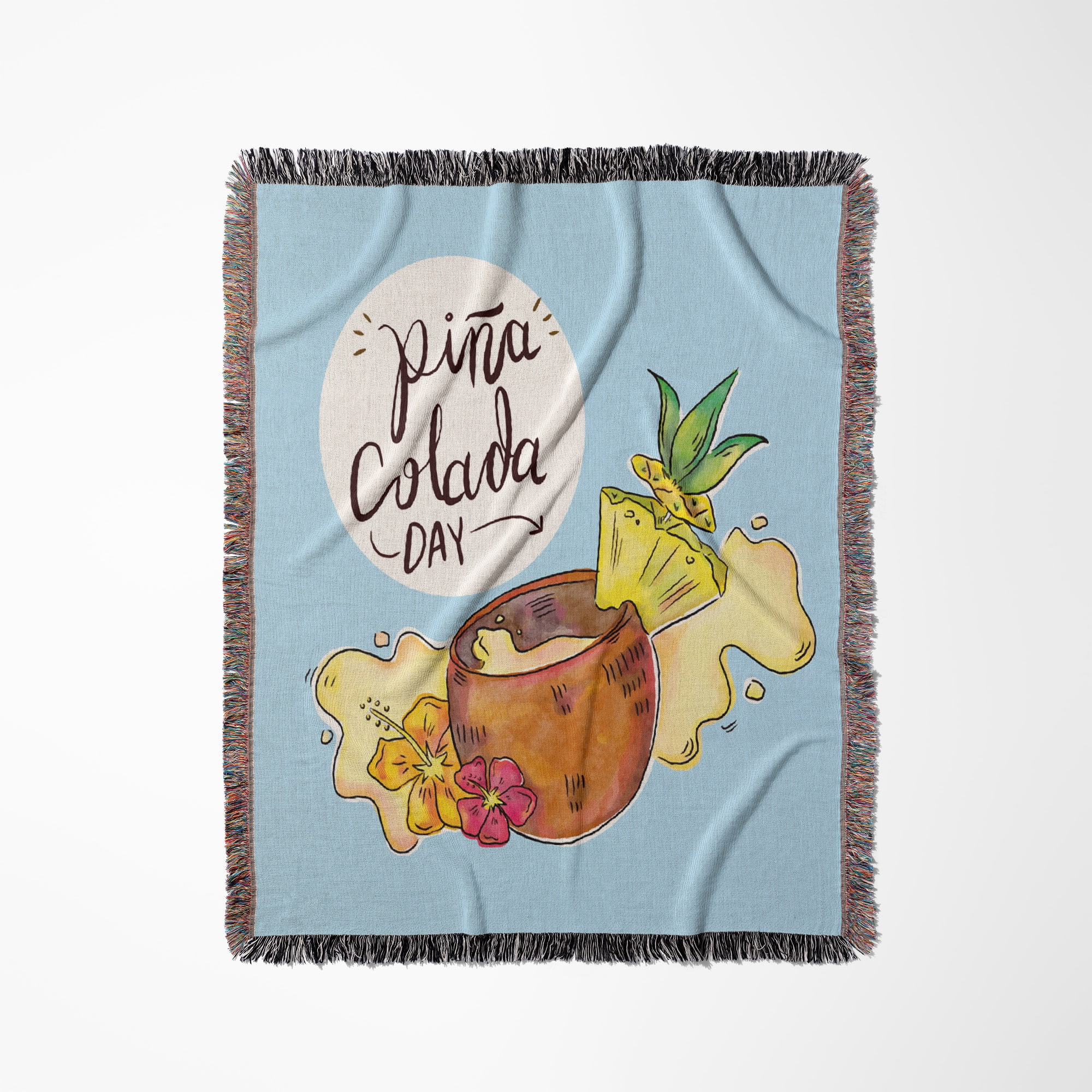 Pina Colada Day Pretty Drawing Of A Cocktail In A Coconut Shell, Woven ...