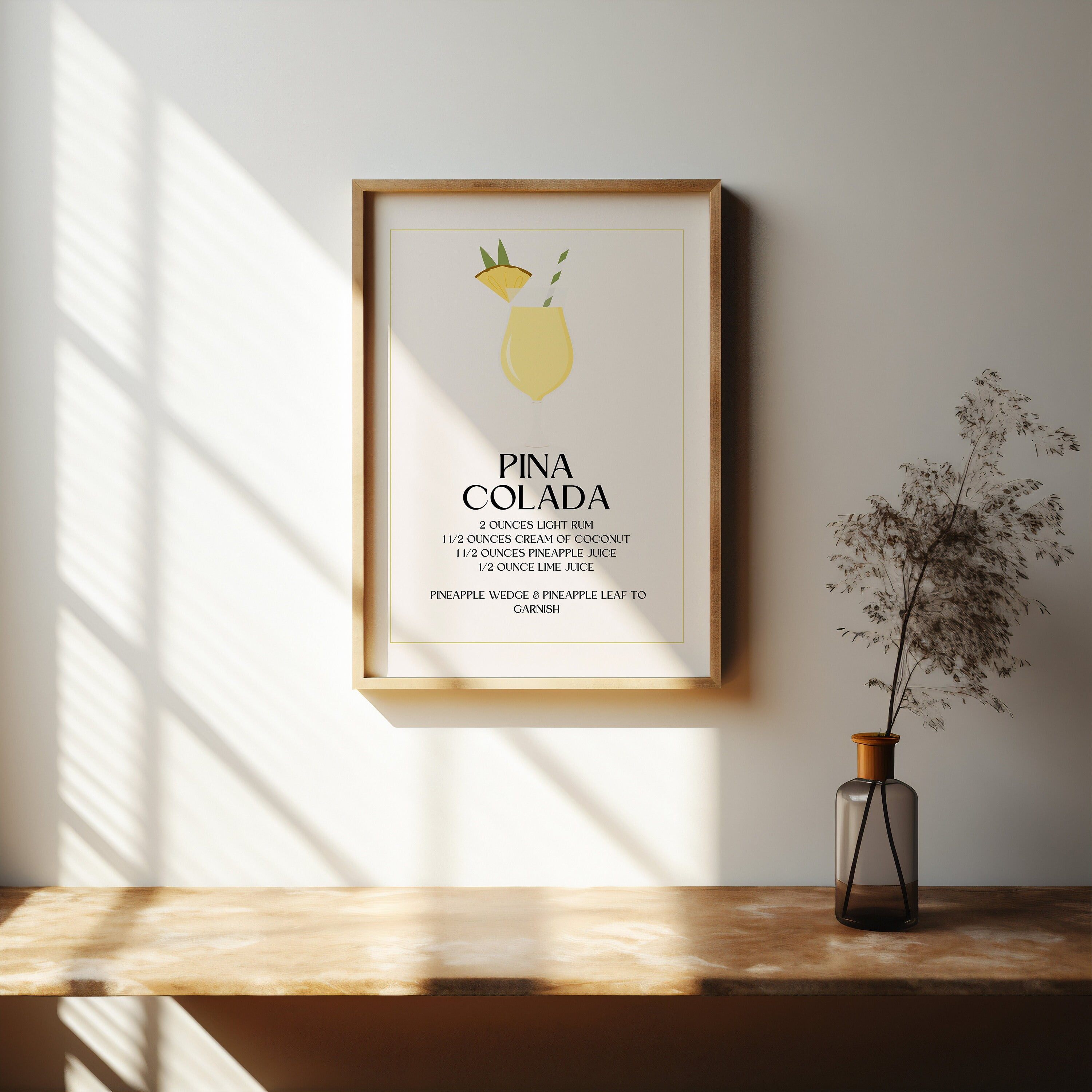 Pina Colada Poster Cocktail Print Drinks Wall Art Bar Poster Recipe ...