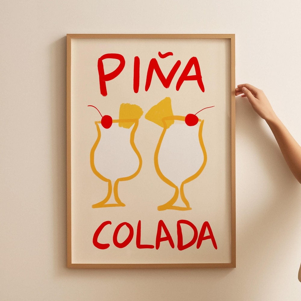 Pina Colada Poster, Hand Drawn Cocktail Print, Retro Drink Poster ...