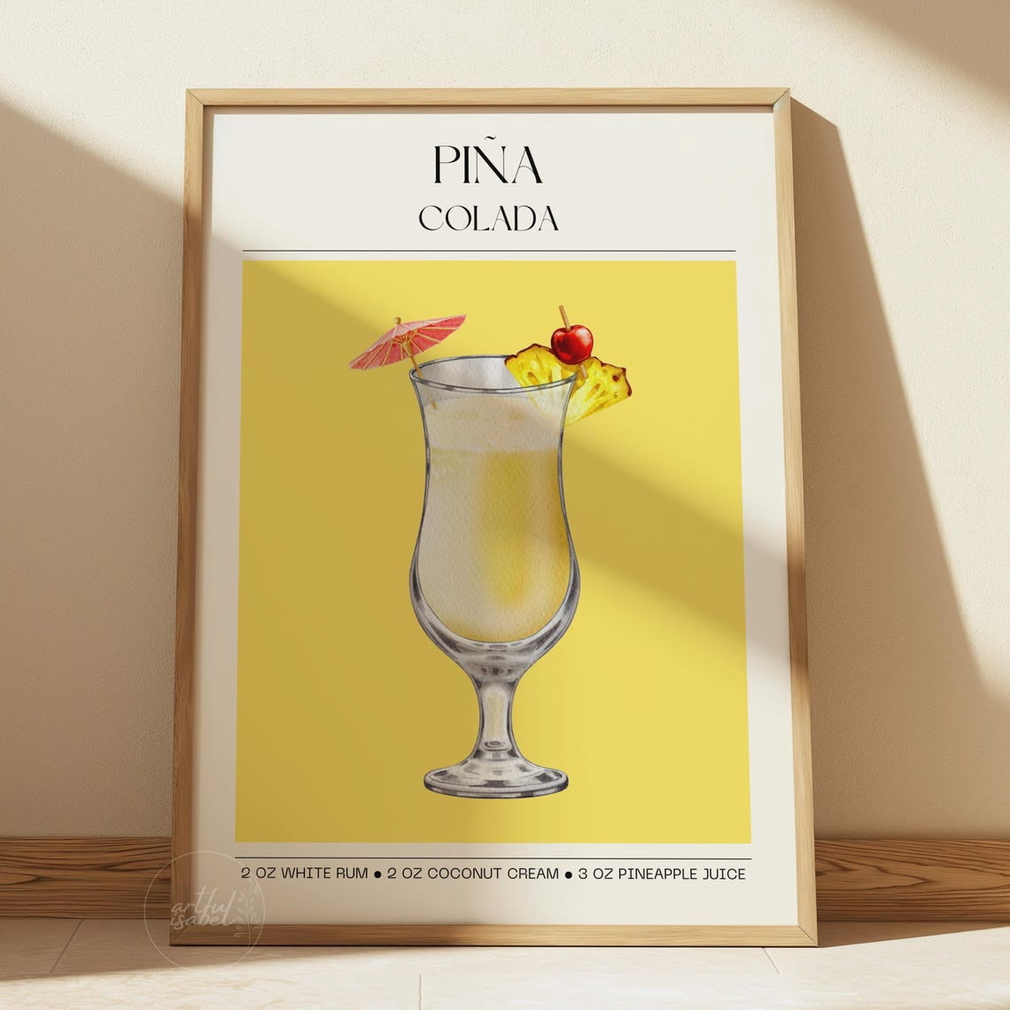 Pina Colada Print, Cocktail Recipe Poster, Bar Cart Decor, Retro Trendy ...