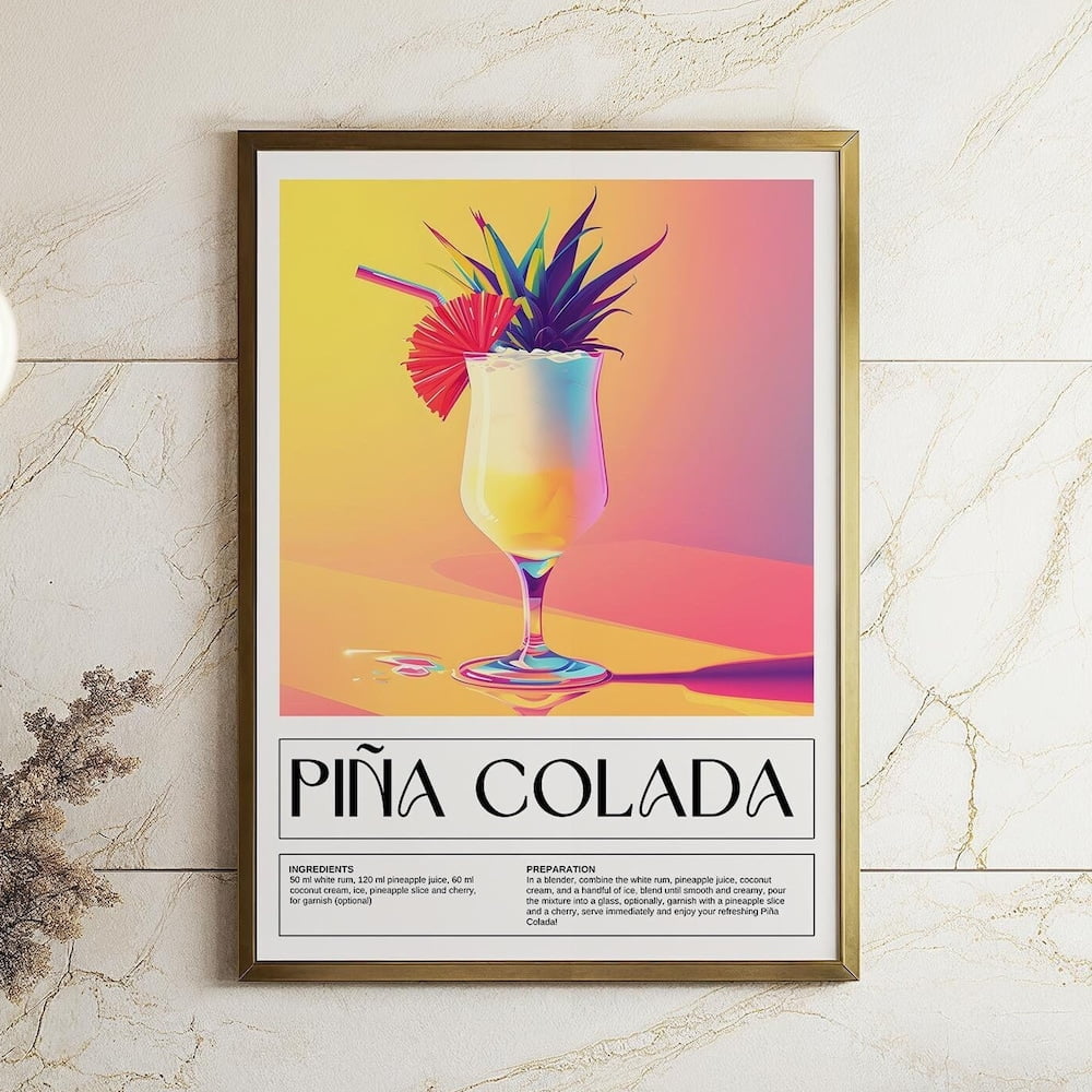 Pina Colada Recipe Art Print Tropical Drink Wall Art For Kitchen Bar ...