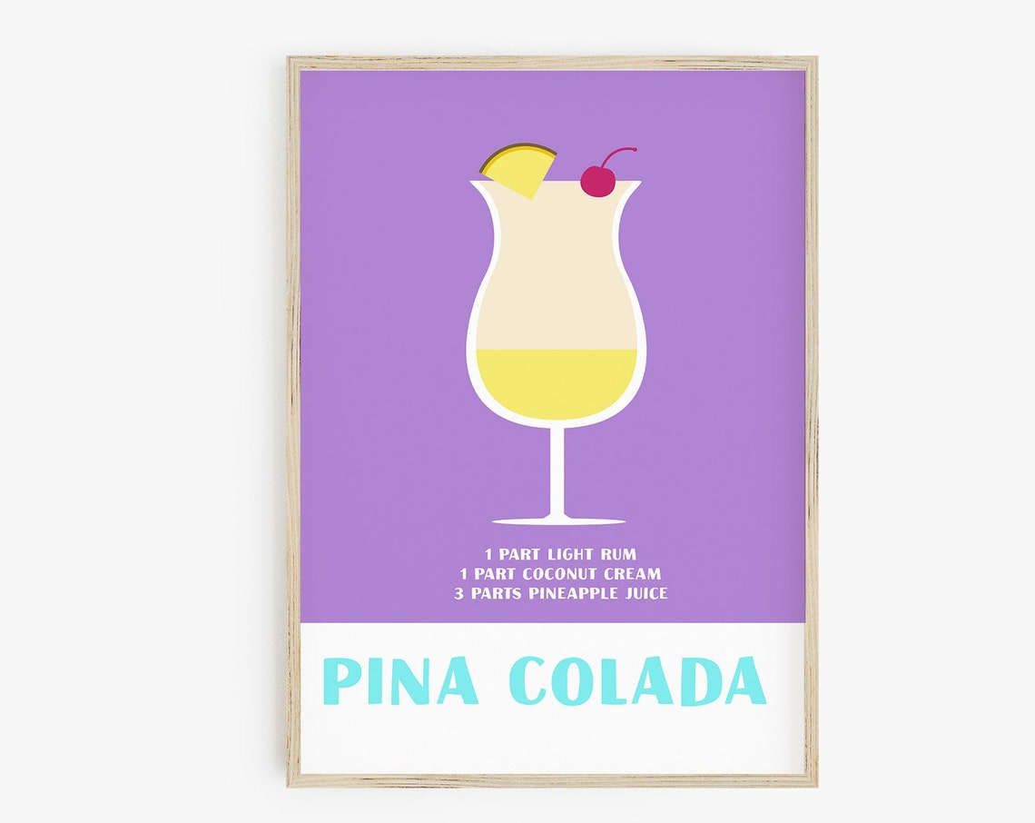 Pina Colada Wall Art Print, Tropical Cocktail Drink, Cocktail Poster ...