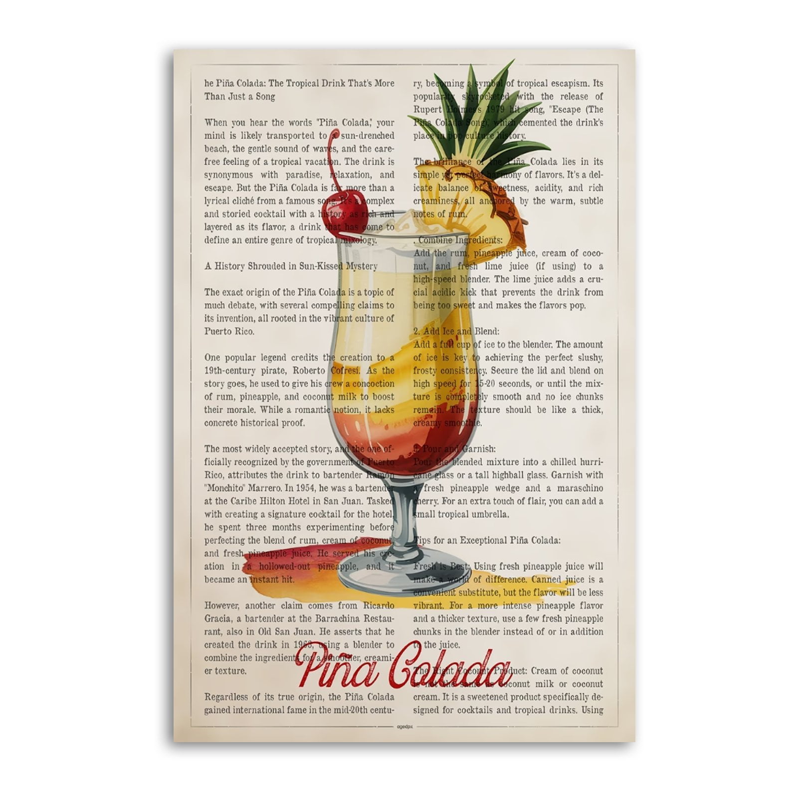 Pina-Colada-cocktail-illustration Posters Wall Art Painting Canvas Gift ...