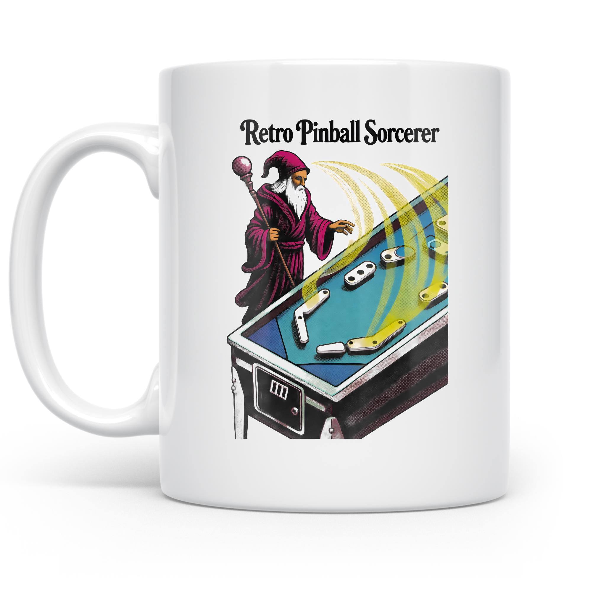 Pinball Sorcerer Retro, 11oz mug for arcade lovers and fantasy game ...