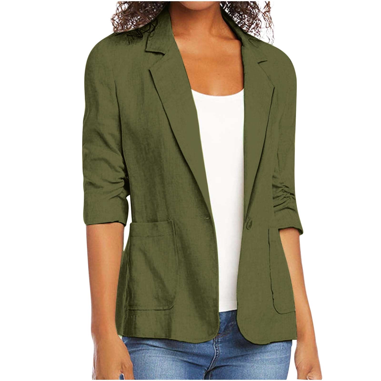 Pincandy 2025 Summer Linen Blazer Women Lightweight 3/4 Stretchy Ruched ...