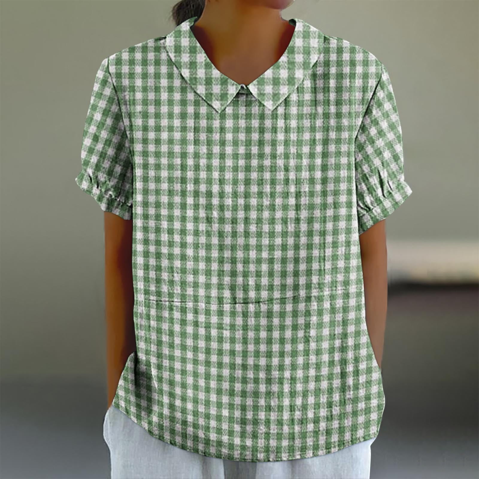 Pincandy Summer Button Down Shirts for Women Linen Collared Beach ...