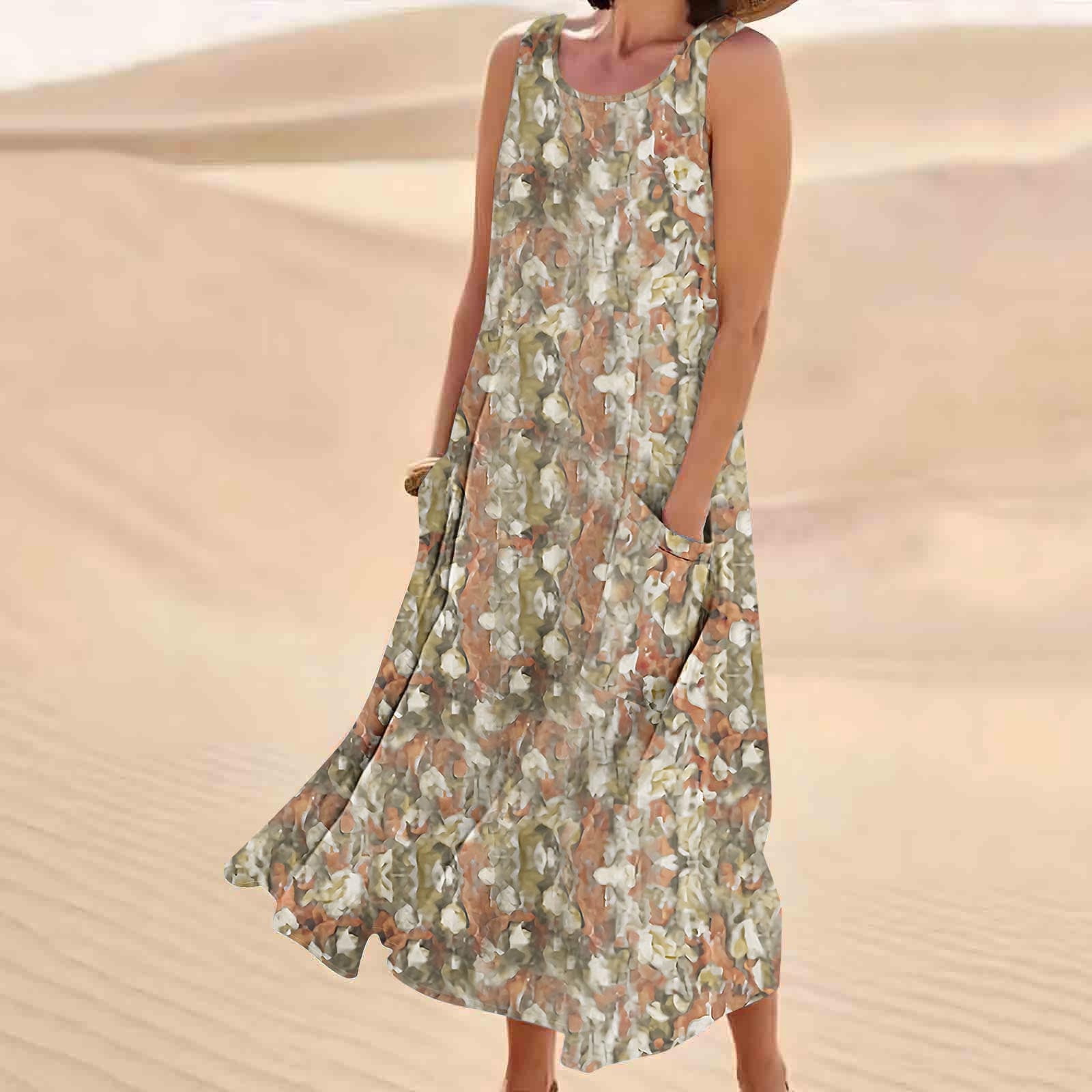 Pincandy Summer Dresses for Womens Cotton Linen Sleeveless Maxi Dresses ...