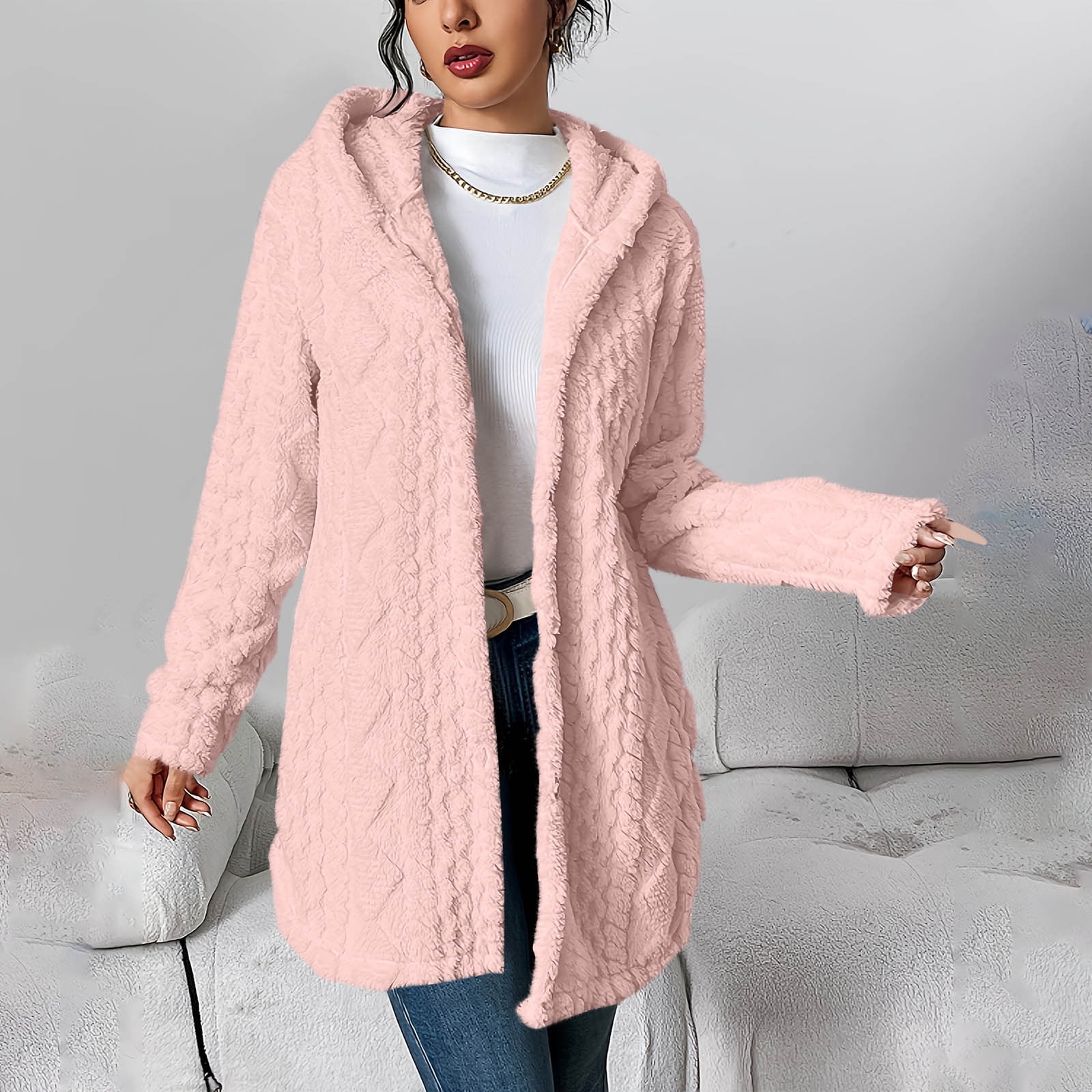 Pincandy Women Fleece Jacket Coat Button Up Sherpa Jacket with Hood Y2K ...
