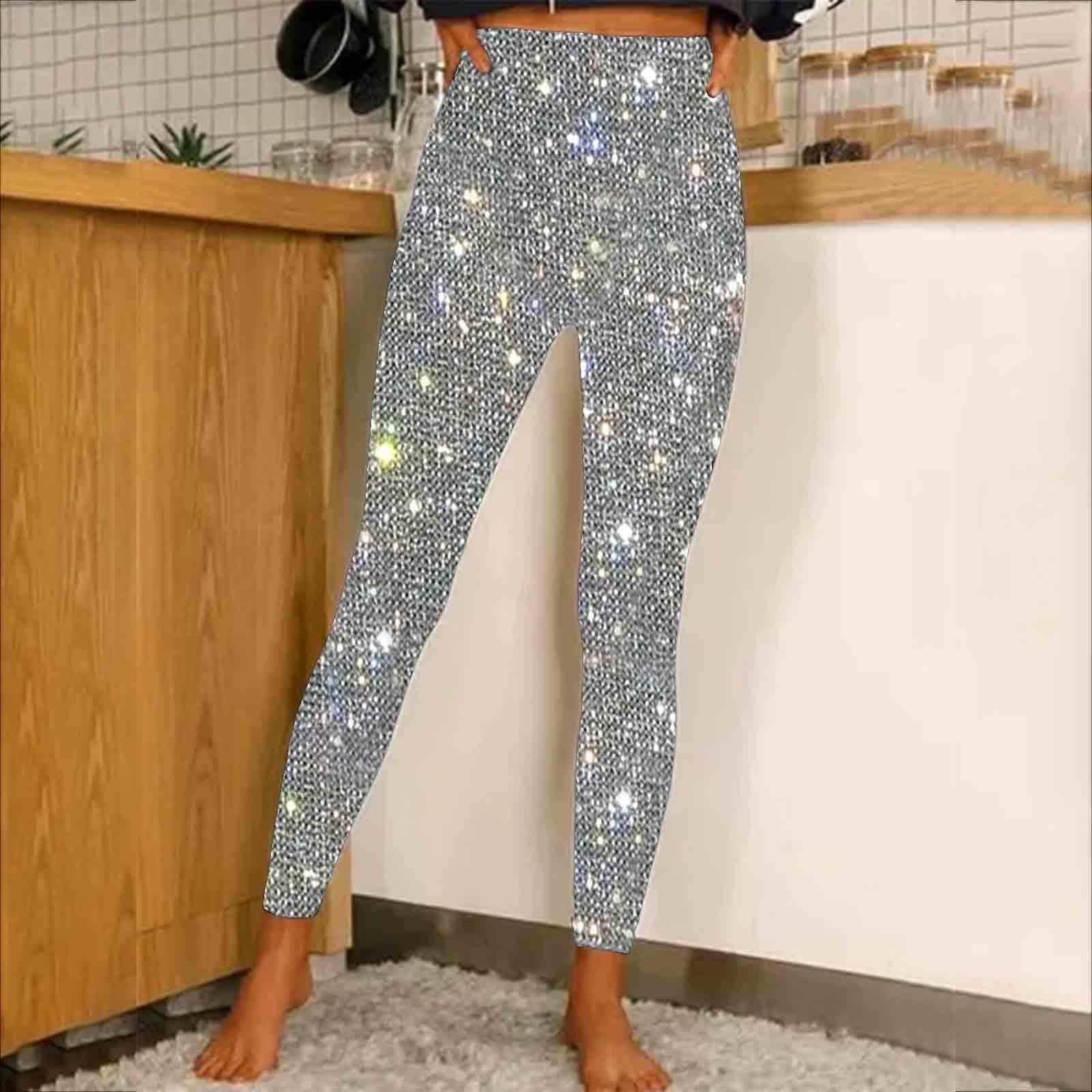 Pincandy Women's Glitter Sequin Long Loose Pants Bling Party Clubwear ...