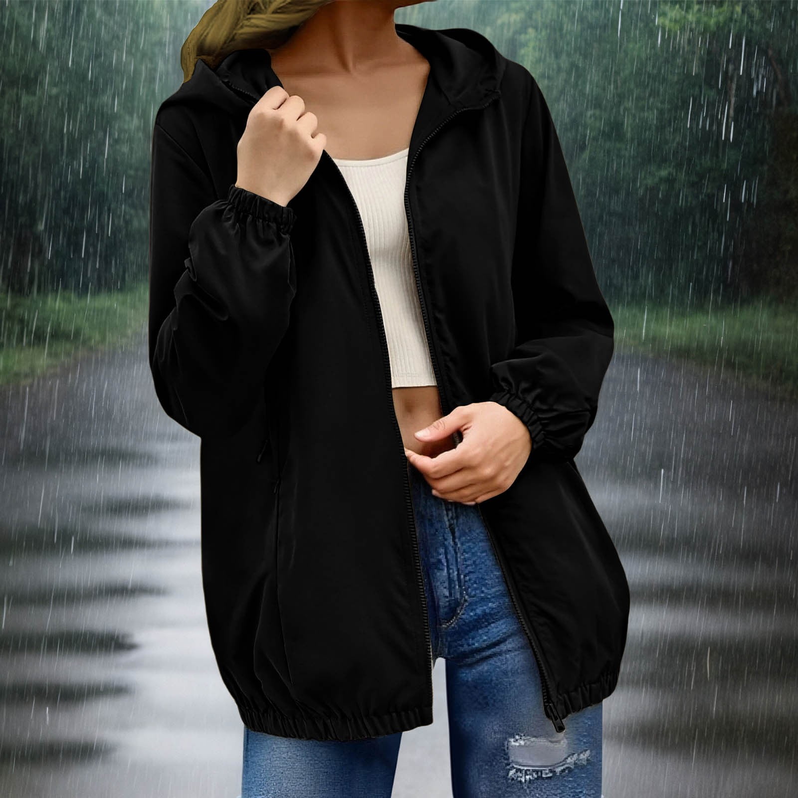 Pincandy Women's Rain Jacket Plus Size Long Raincoat Lightweight Hooded ...
