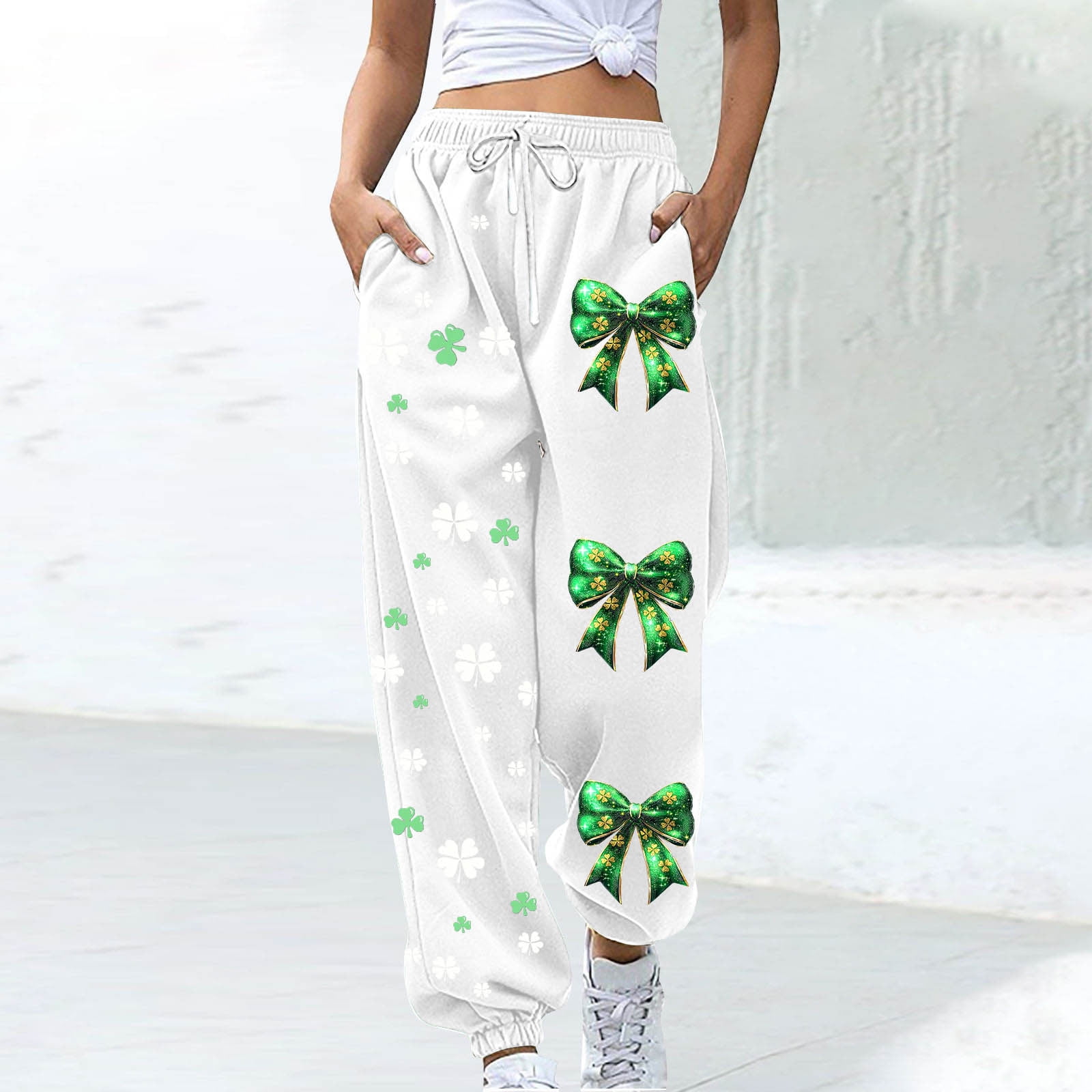 Pincandy Women's St. Patrick's Day Pants - Printed, Elastic Waist with ...