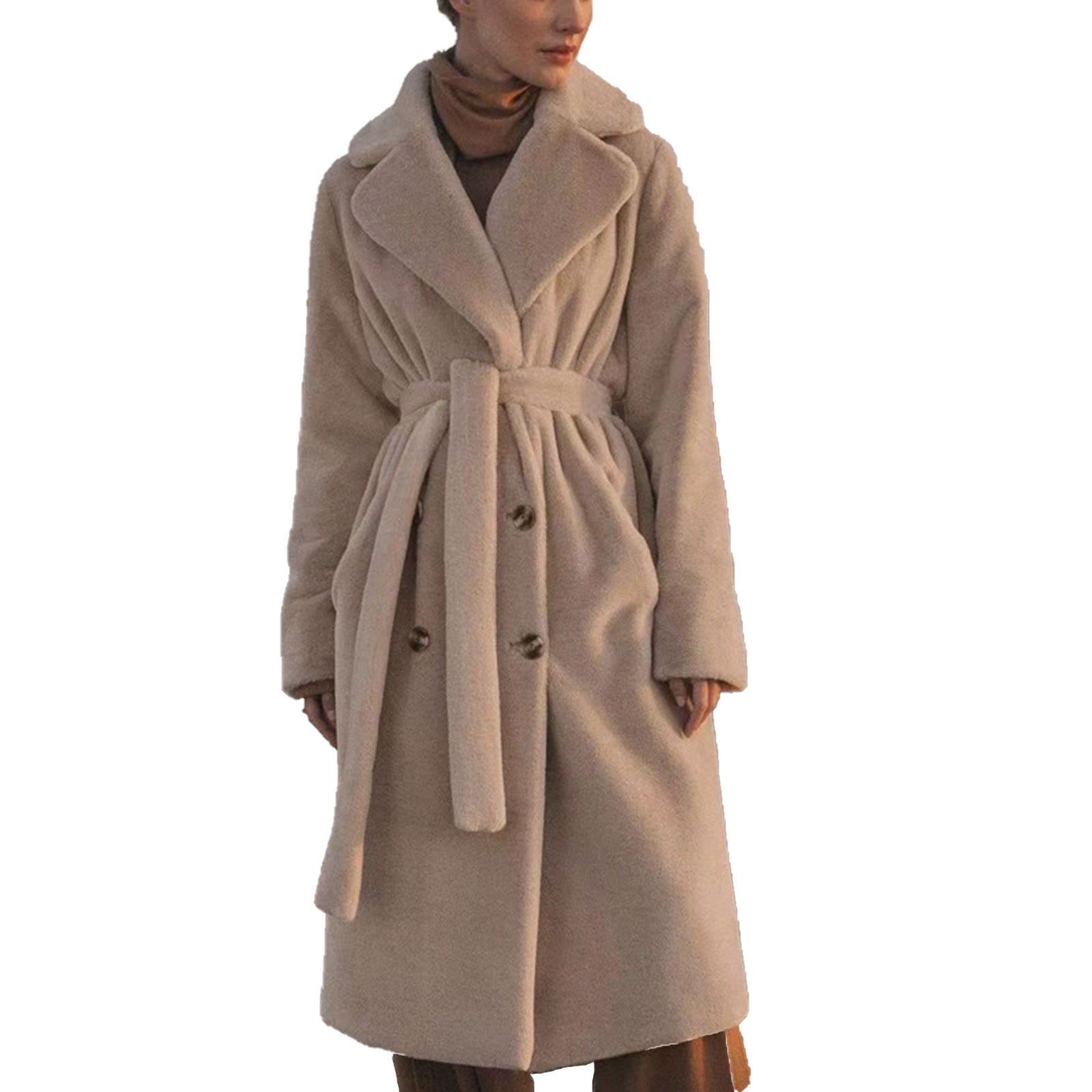 Pincandy Womens Faux Fur Coat with Belt Winter Fuzzy Fleece Open Front ...