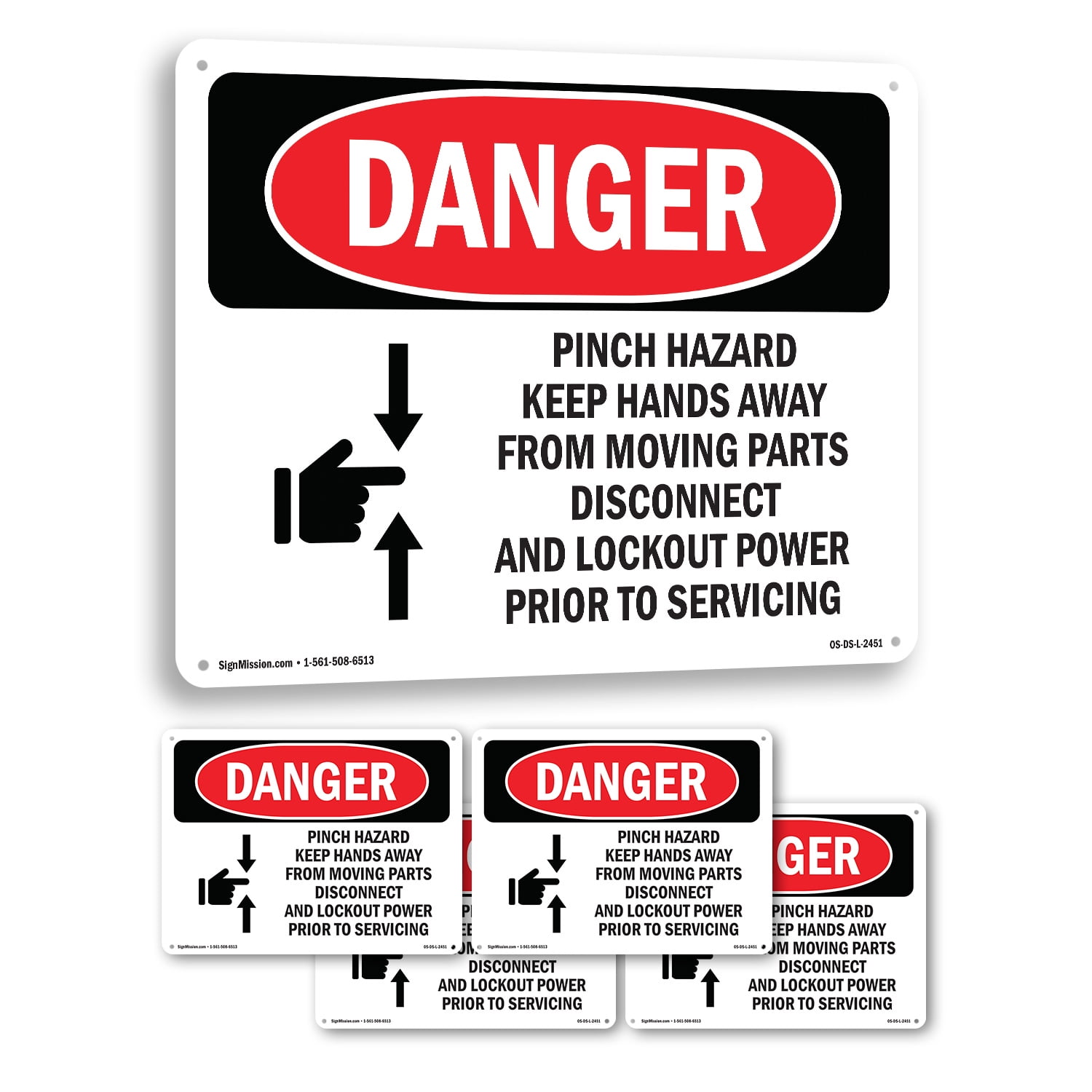 Pinch Hazard Keep Hands Away OSHA Danger Rigid Plastic Sign 24 Inch x ...