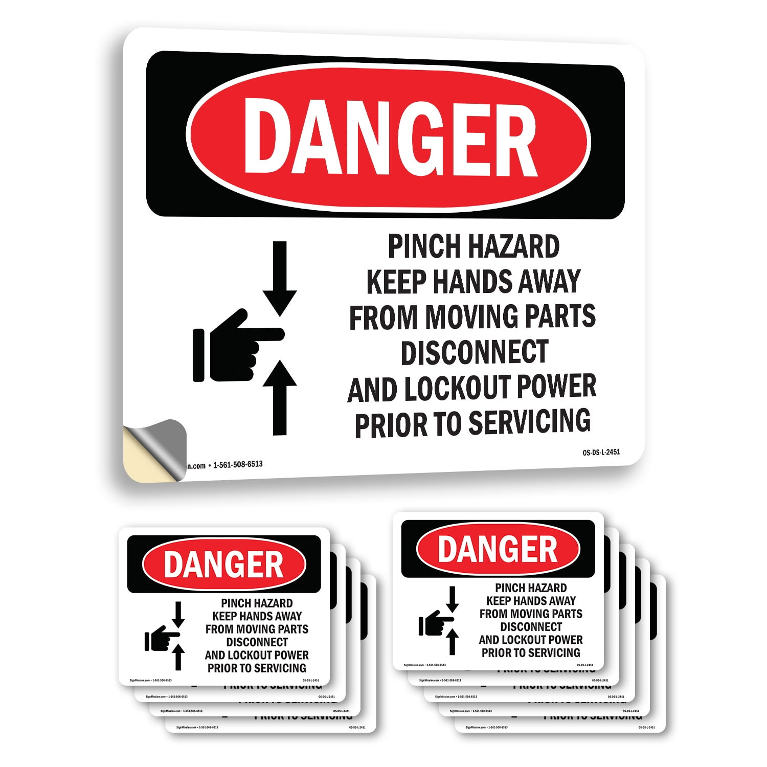 Pinch Hazard Keep Hands Away OSHA Danger Vinyl Decal Label 18 Inch x 12 ...