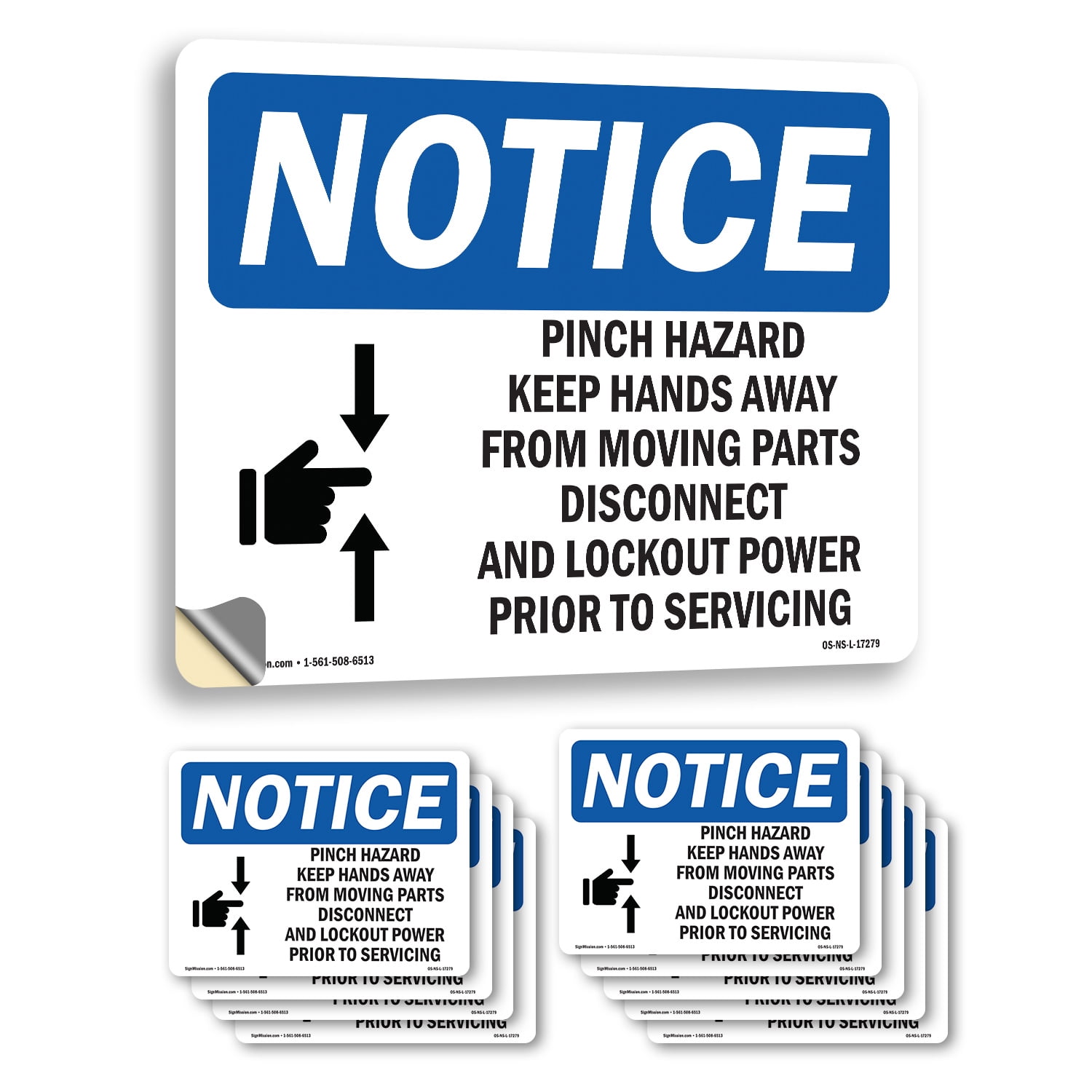 Pinch Hazard Keep Hands Away With Symbol OSHA Notice Vinyl Decal Label ...