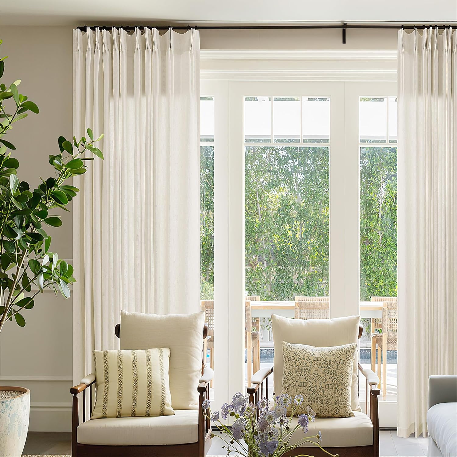 Pinch Pleat 120 Inch Linen Curtains for High Living Room 72 Inch Width ...