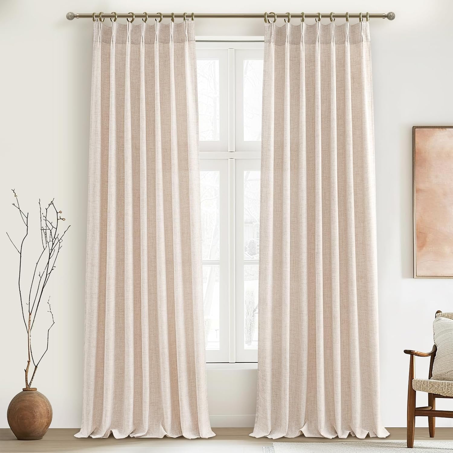 Pinch Pleat Linen Sheer Curtains 90 Inches Long for Living Room ...