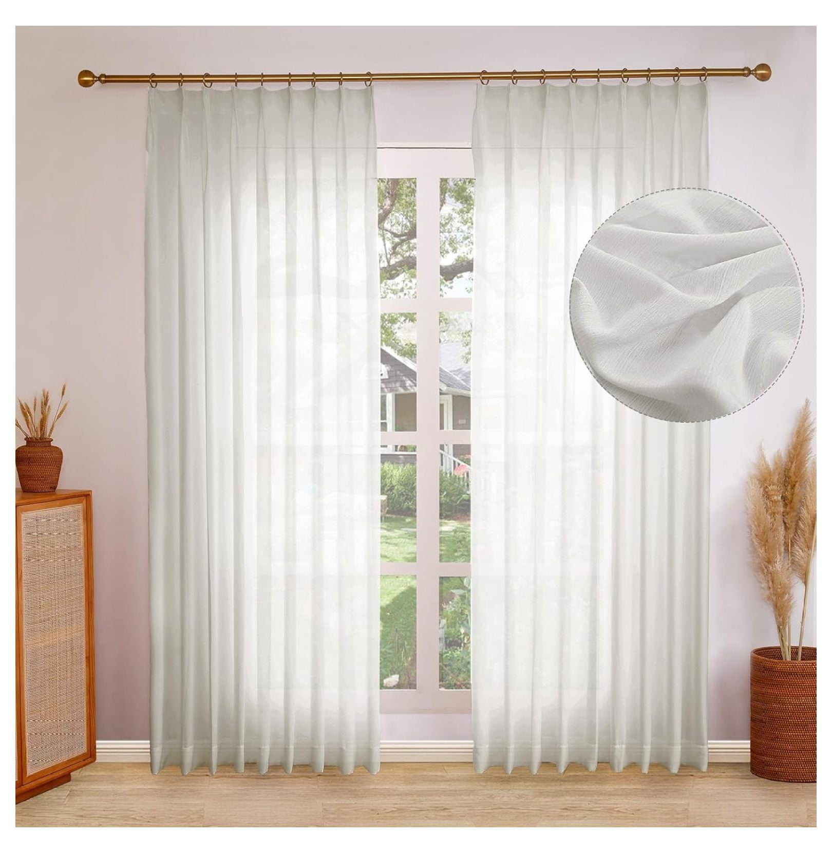 Pinch Pleat Sheer Curtain 120 Width 92 Inch Long for Living Room ...