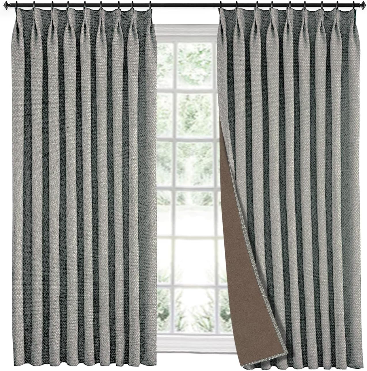 Pinch Pleat Traverse Rod Curtains, Grey Linen for Small Windows, 85% ...