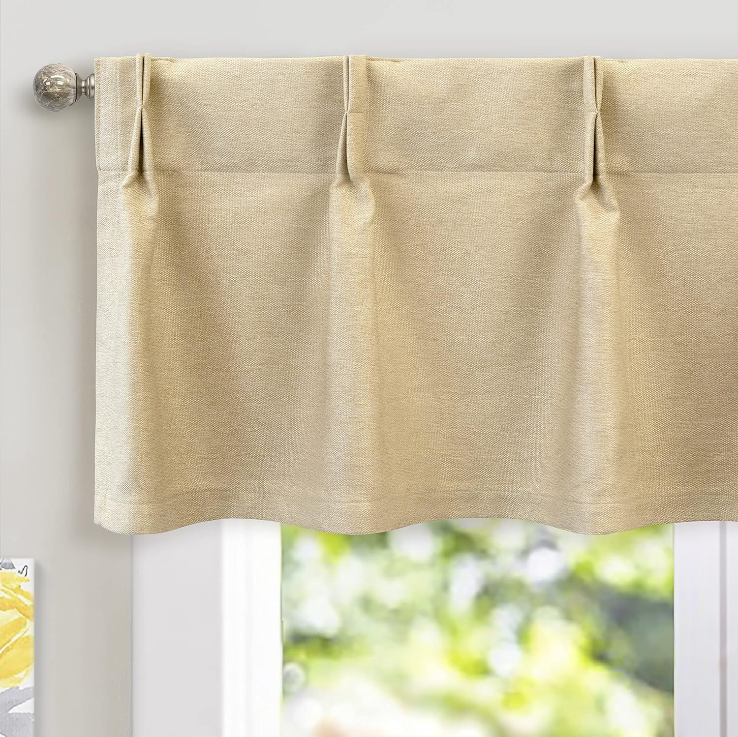 Pinch Pleat Valance for Kitchen Window Blackout Faux Linen Textured ...