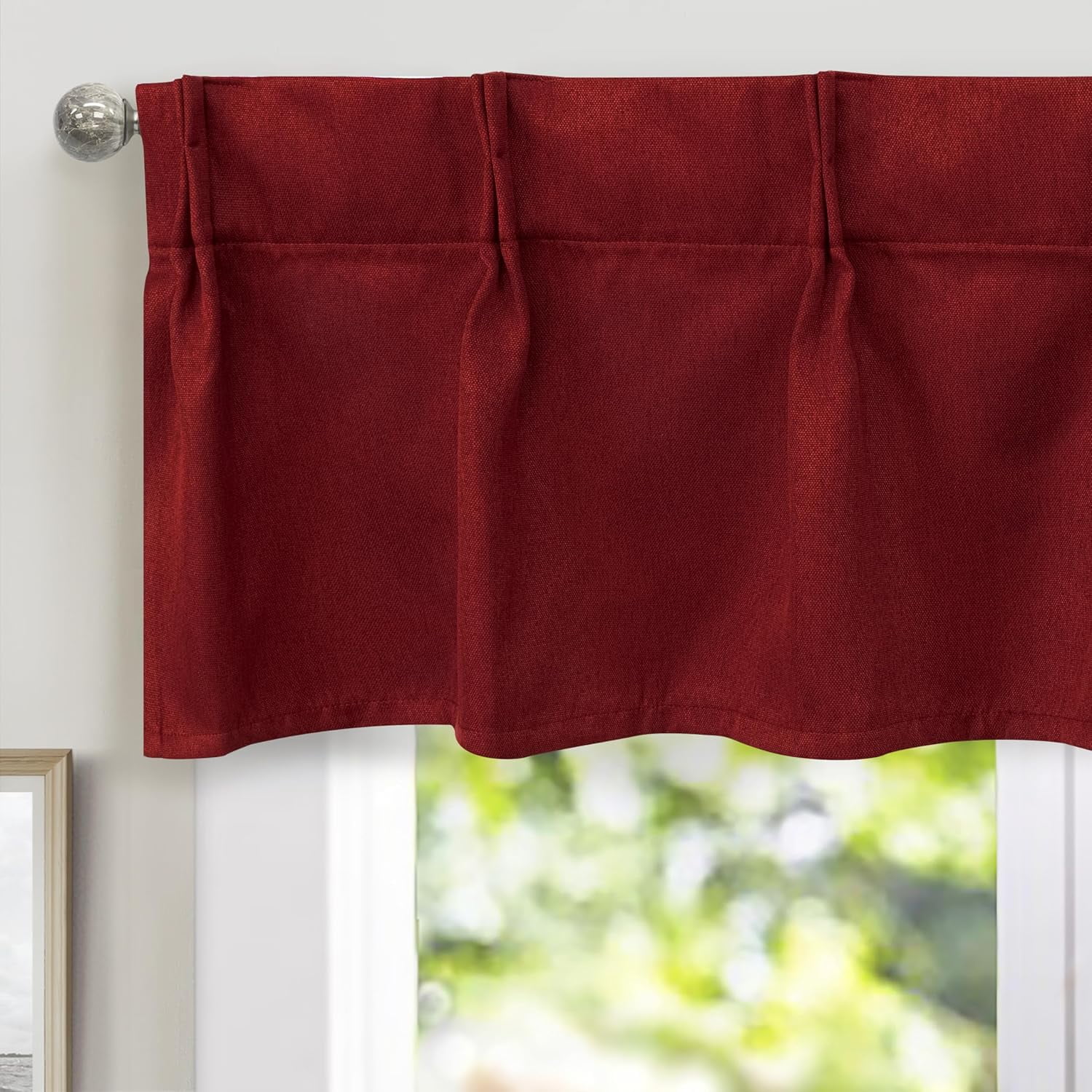 Pinch Pleat Valance for Kitchen Window Blackout Faux Linen Textured ...