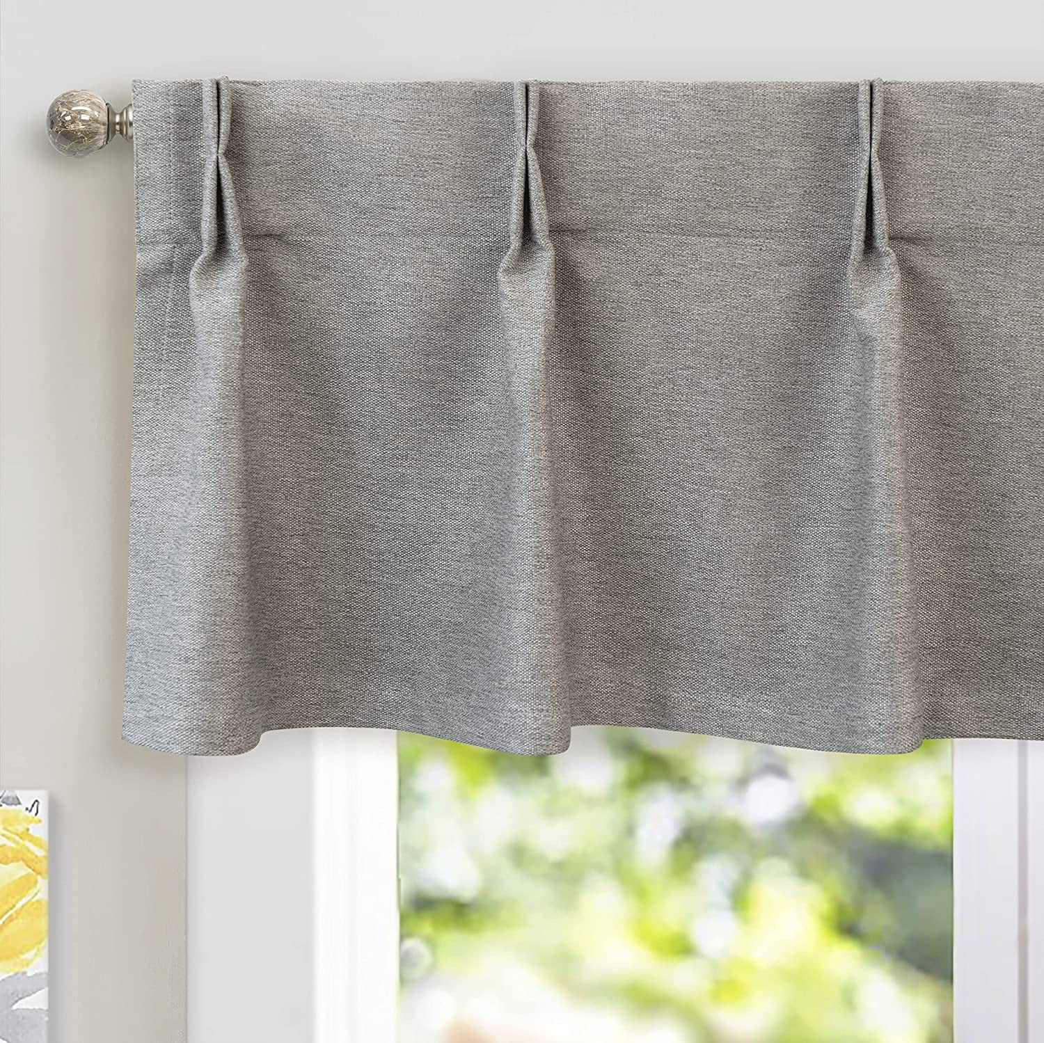 Pinch Pleat Valance for Kitchen Window Blackout Faux Linen Textured ...