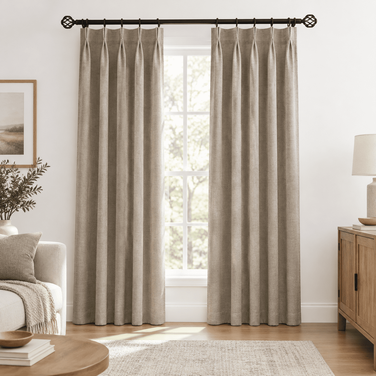 Pinch Pleated 72 Inch Curta2 Panels For Living Room Burlywood Linen 72 ...