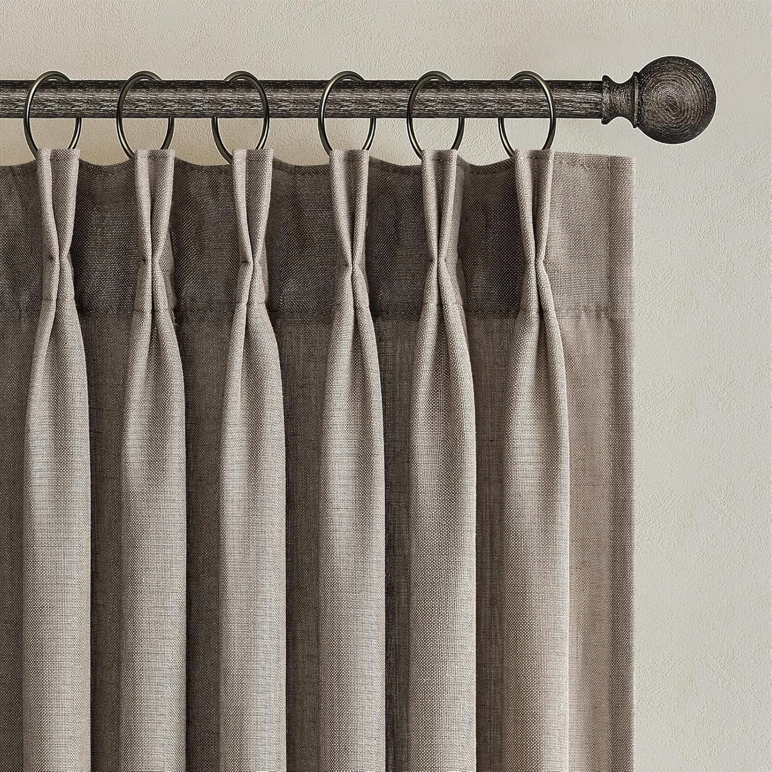 Pinch Pleated 92 Inch Curtains 2 Panels for Living Room Dark Flax Linen ...