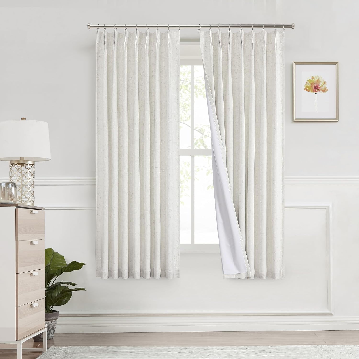 Pinch Pleated Blackout Curtain Panels with Full Blackout Liner Linen ...