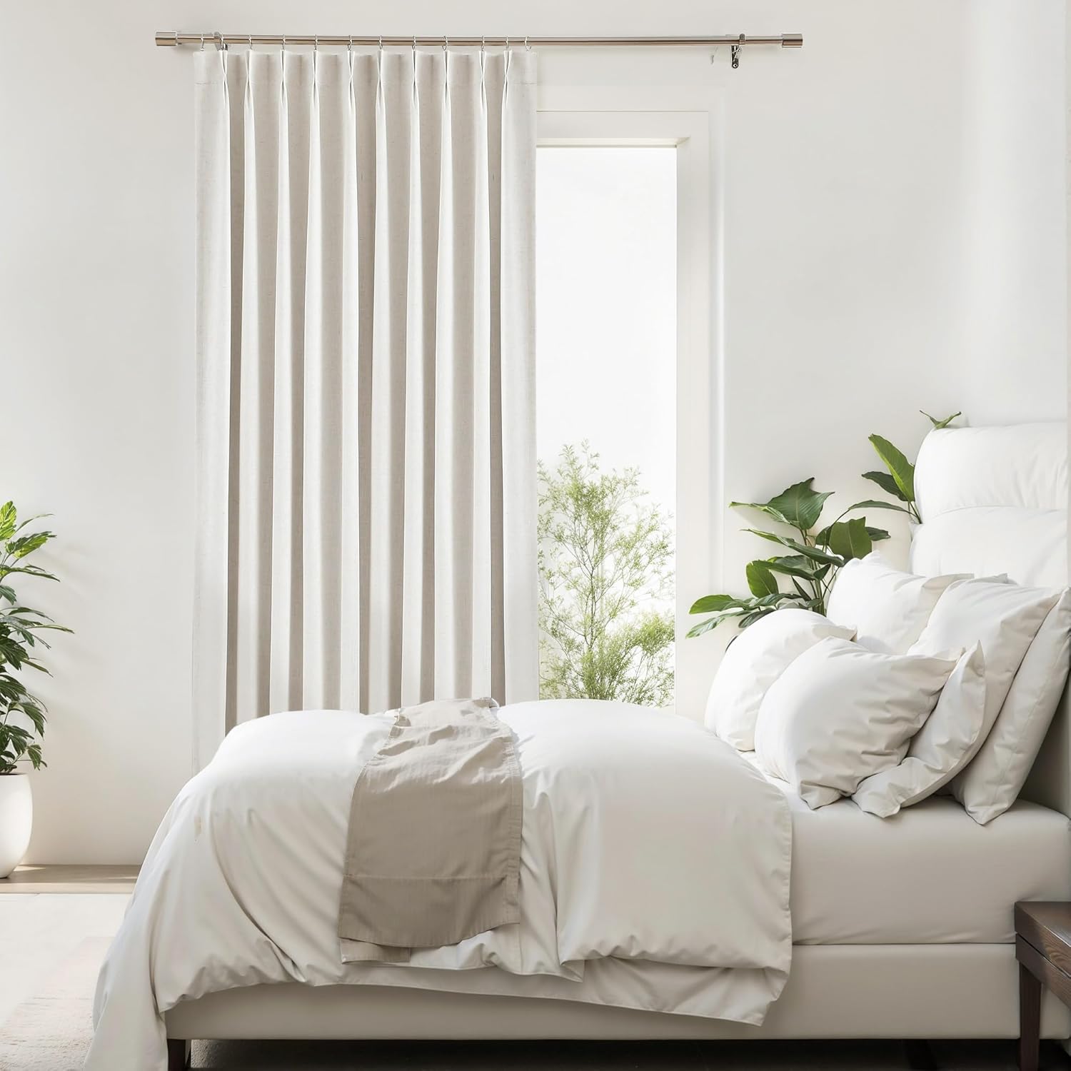 Pinch Pleated Blackout Curtain Panels with Full Blackout Liner Linen Texture Thermal Insulated ...