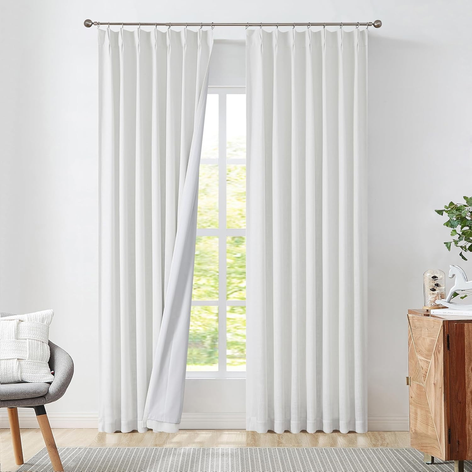 Pinch Pleated Blackout Curtain Panels with Full Blackout Liner Linen ...