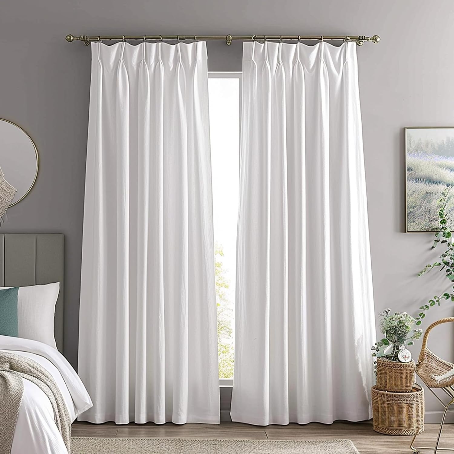 Pinch Pleated Curtain 84 Inch Length Light Filtering White Curtain for ...