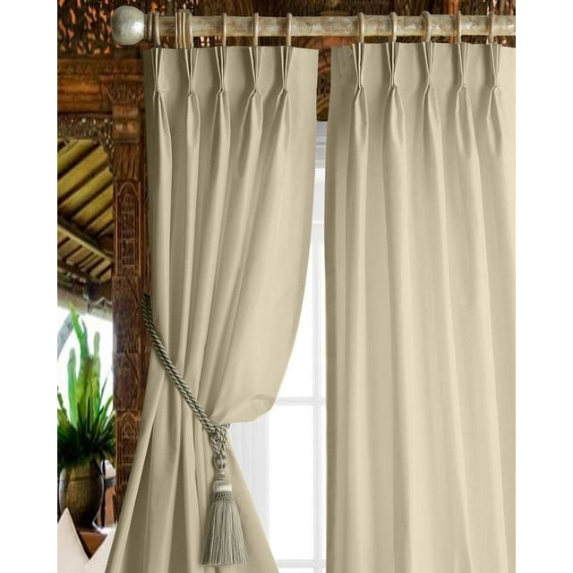 Pinch Pleated Curtains Triple Pinch Pleat Drapes with Tiebacks & Hooks ...