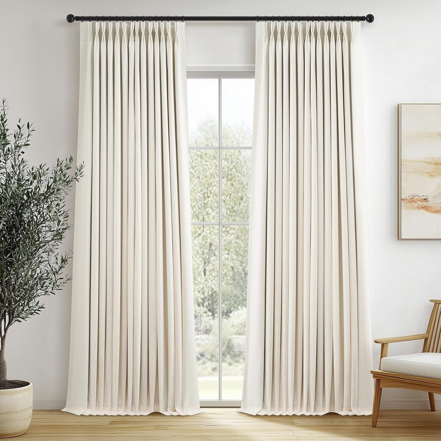 Pinch Pleated Full Blackout Linen Curtains 84 Inch for Bedroom Living ...
