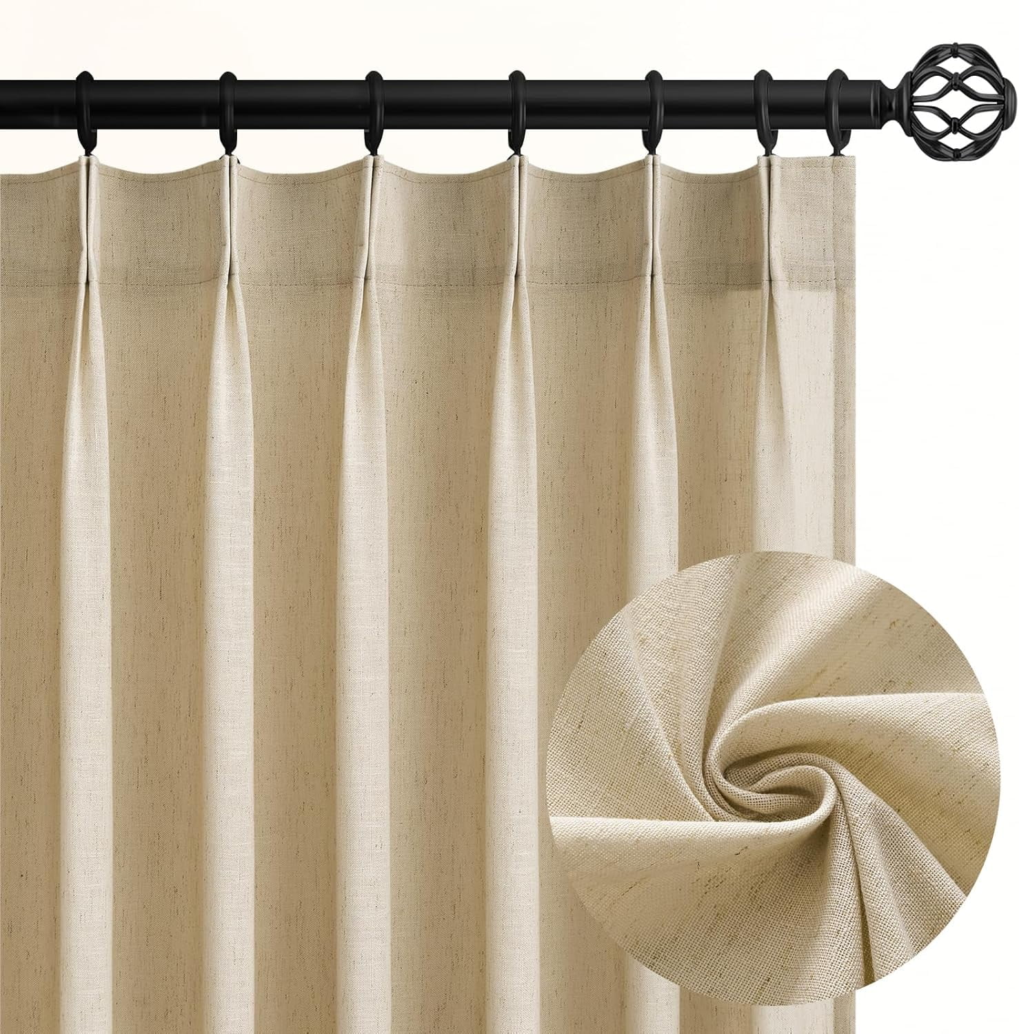Pinch Pleated Linen Colored Curtains 100 Inch Length 2 Panels for ...