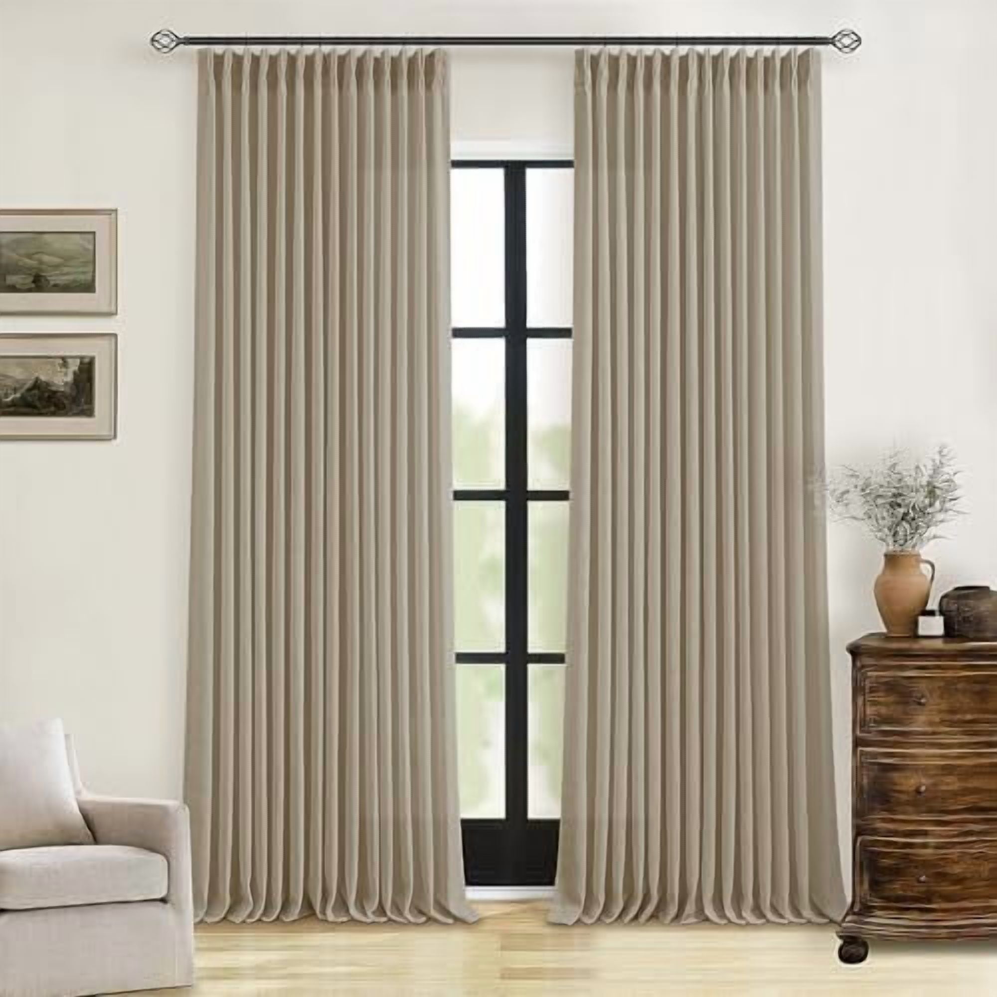 Pinch Pleated Linen Curtains 102 Inches Long 2 Panels Set for Living ...
