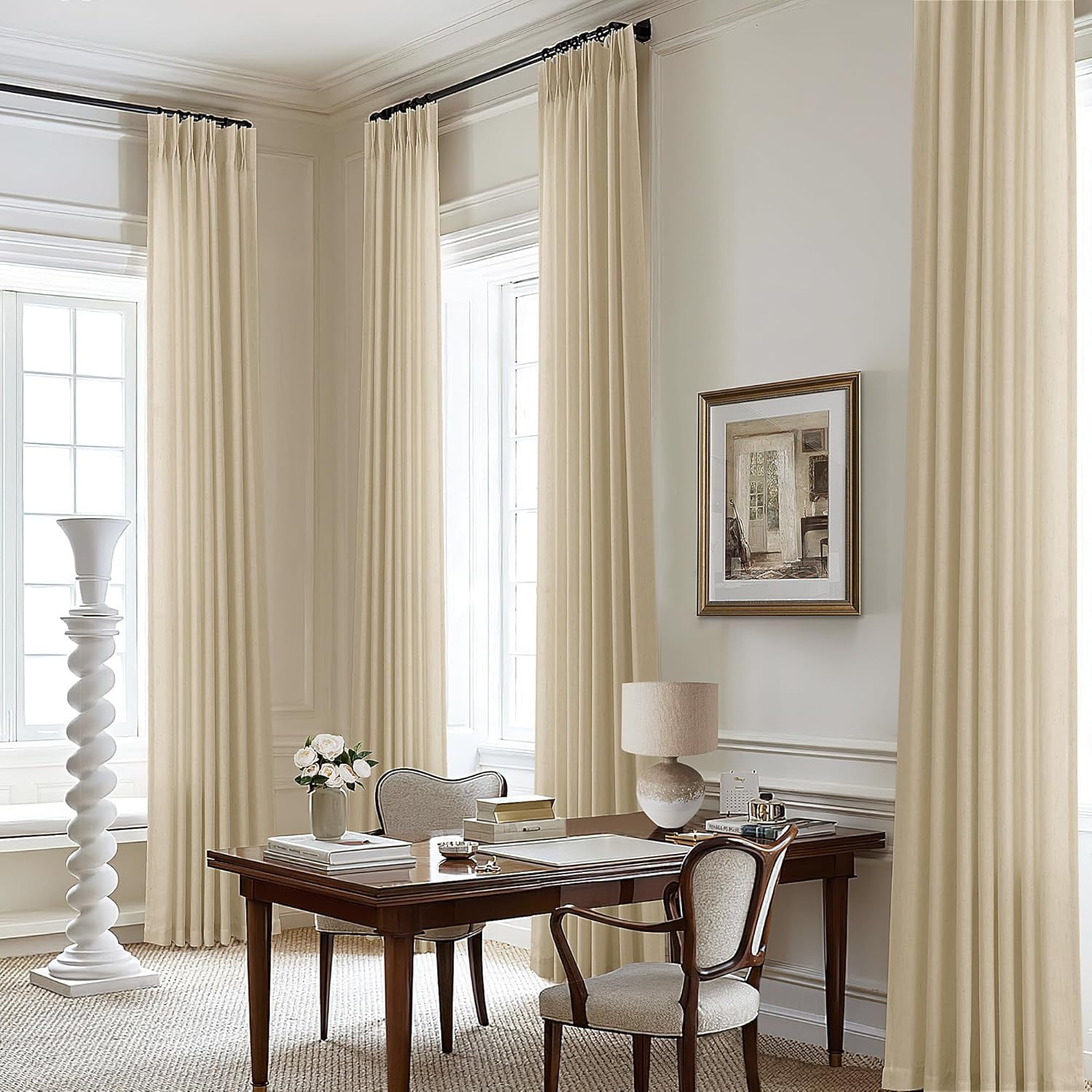 Pinch Pleated Linen Sheer Curtains 108 Inches Long for Living Dining ...