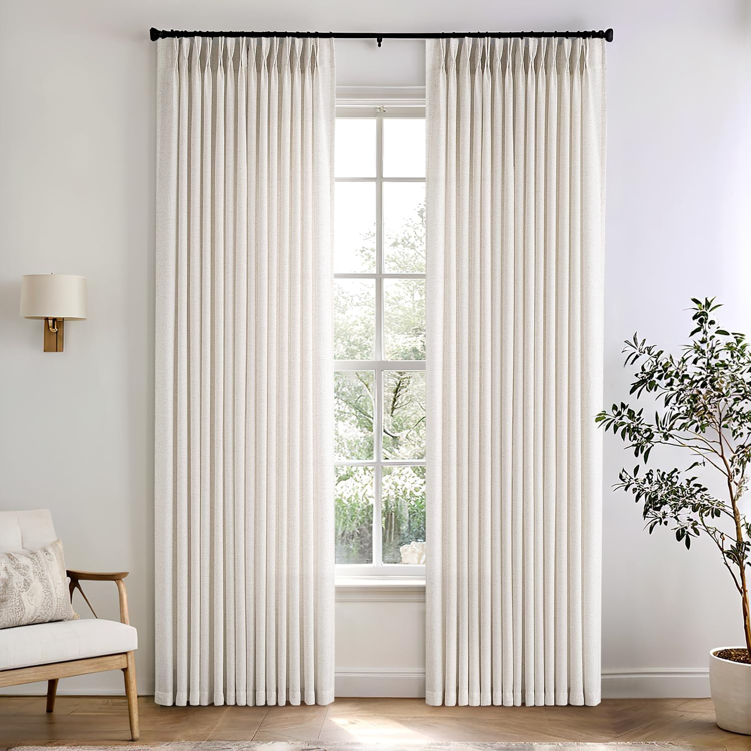 Pinch Pleated Linen Sheer Curtains 90 Inch Long W70 x L90,Memory Shape ...