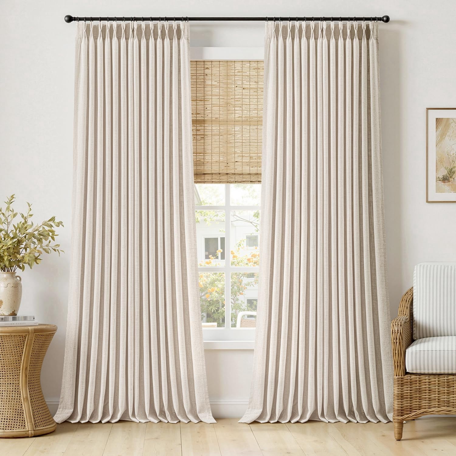 Pinch Pleated Thick Linen Curtains 102 Inches Long 2 Panels for Living ...