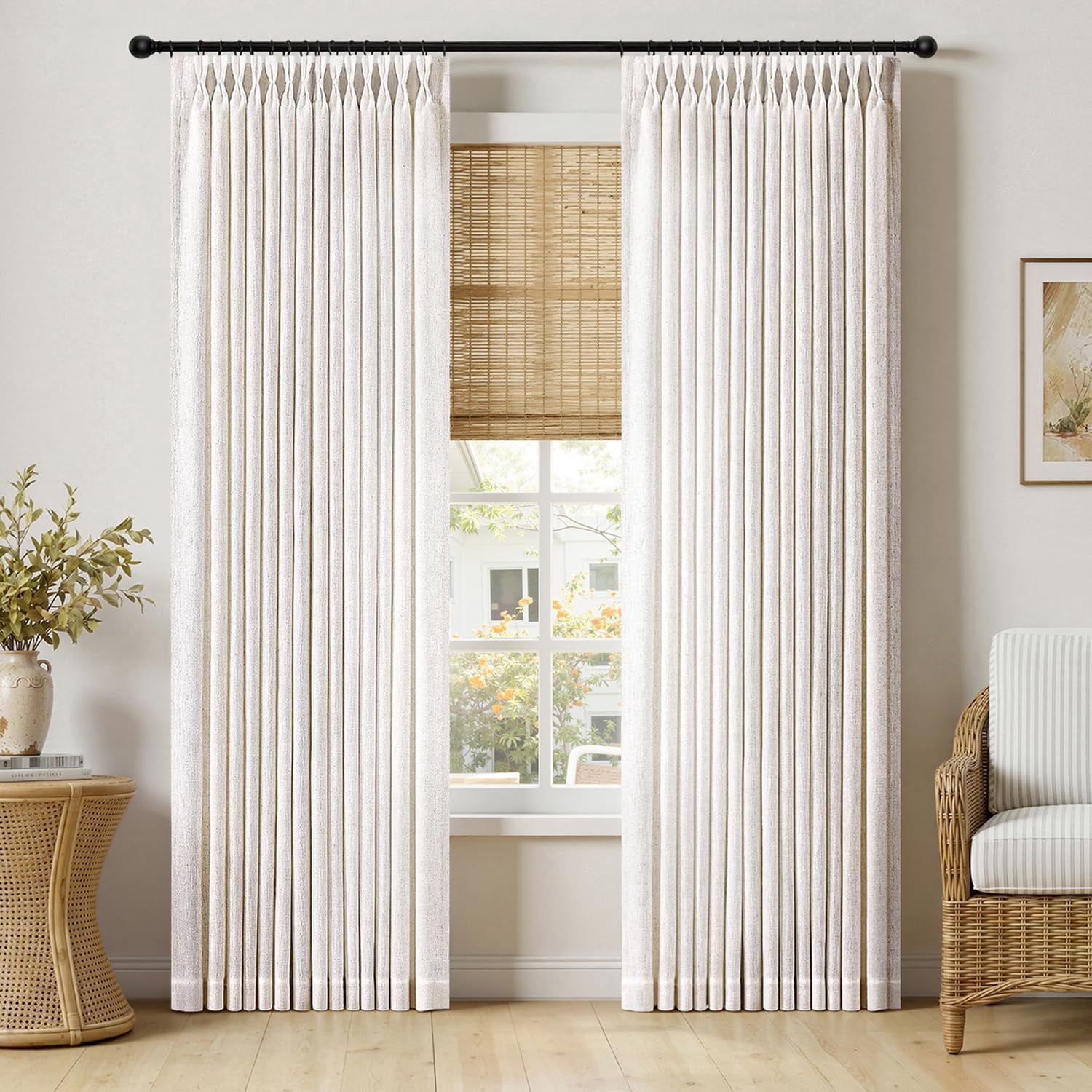 Pinch Pleated Thick Linen Curtains 90 Inches Long 2 Panels for Living ...