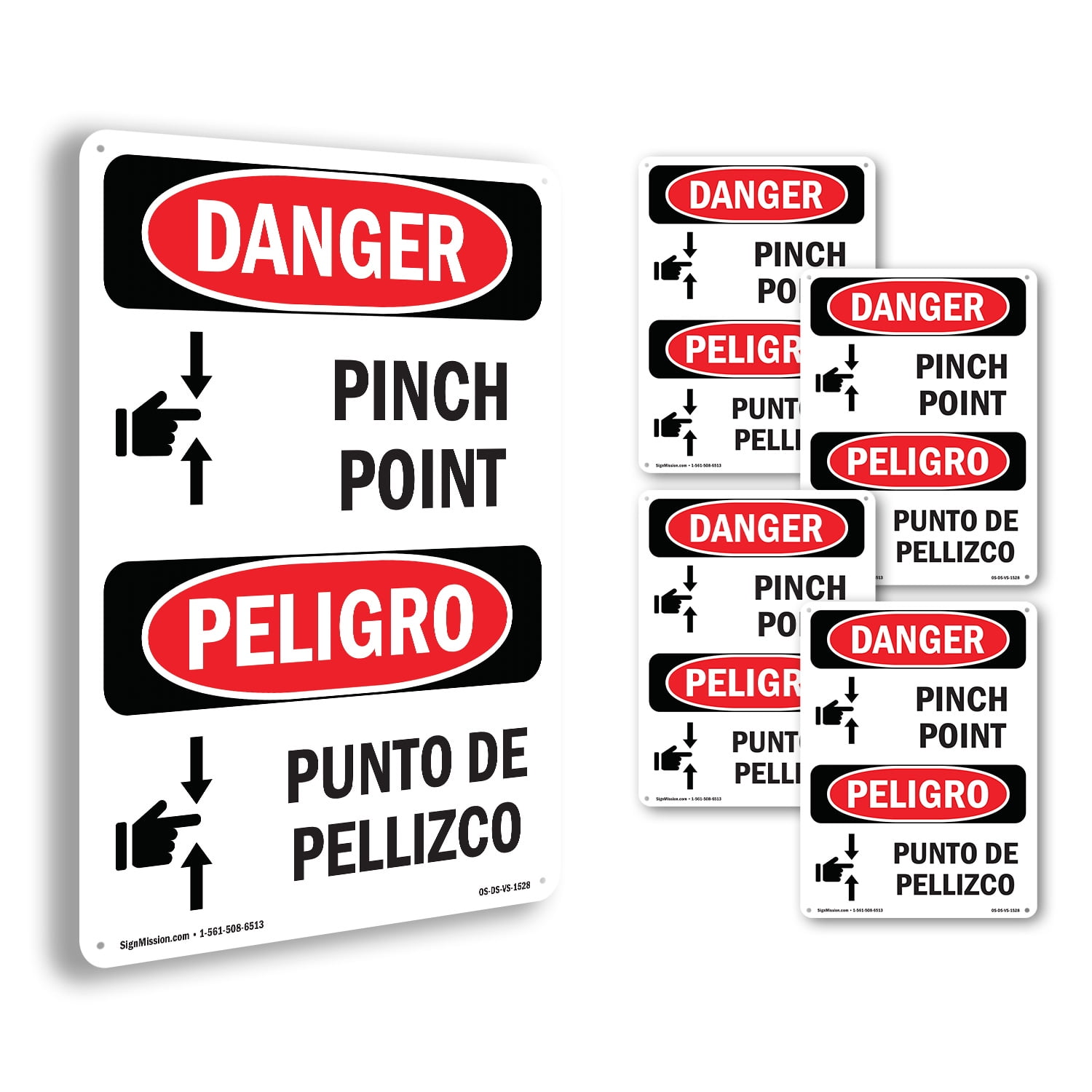 Pinch Point Bilingual OSHA Danger Aluminum Sign 10 Inch x 7 Inch - 5 ...