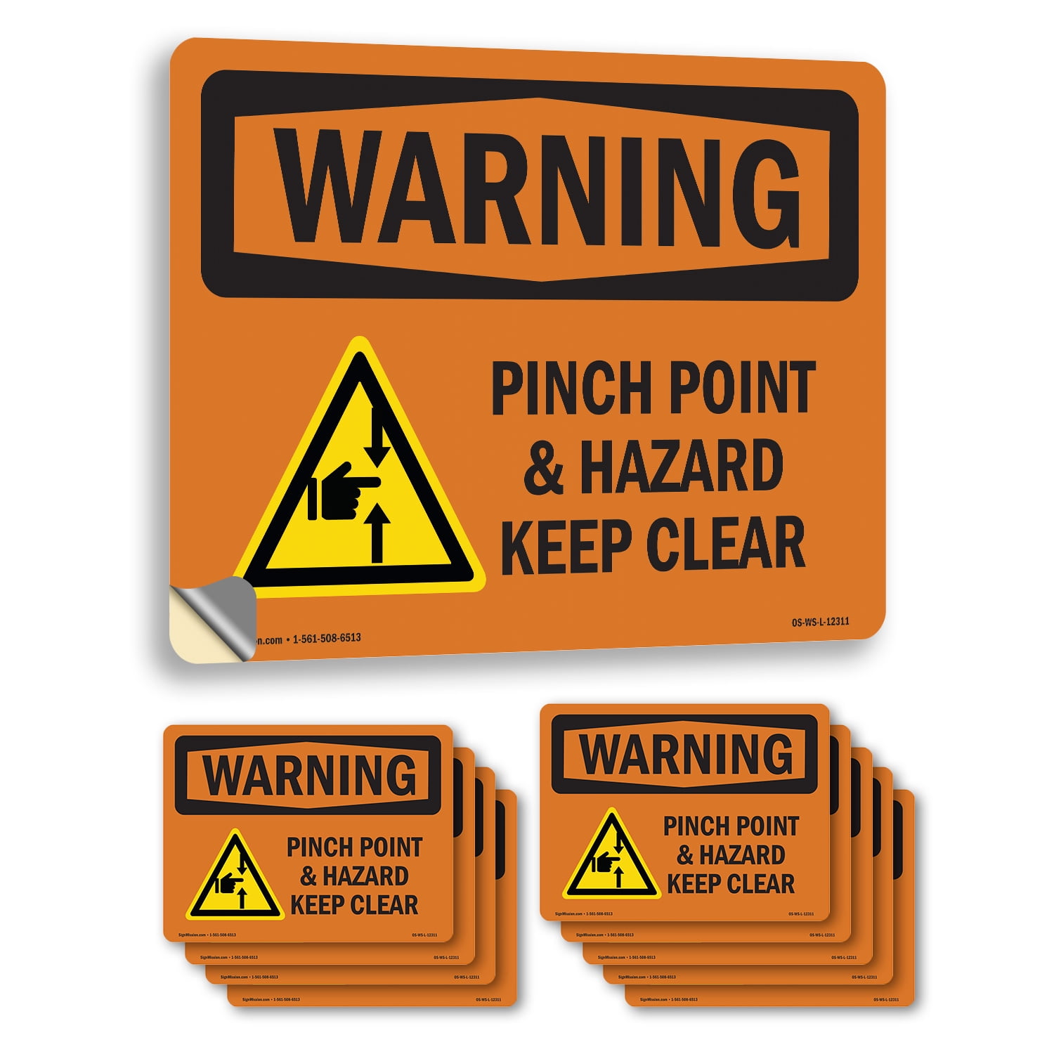 Pinch Point Hazard Keep Clear With Symbol OSHA WARNING Vinyl Decal ...
