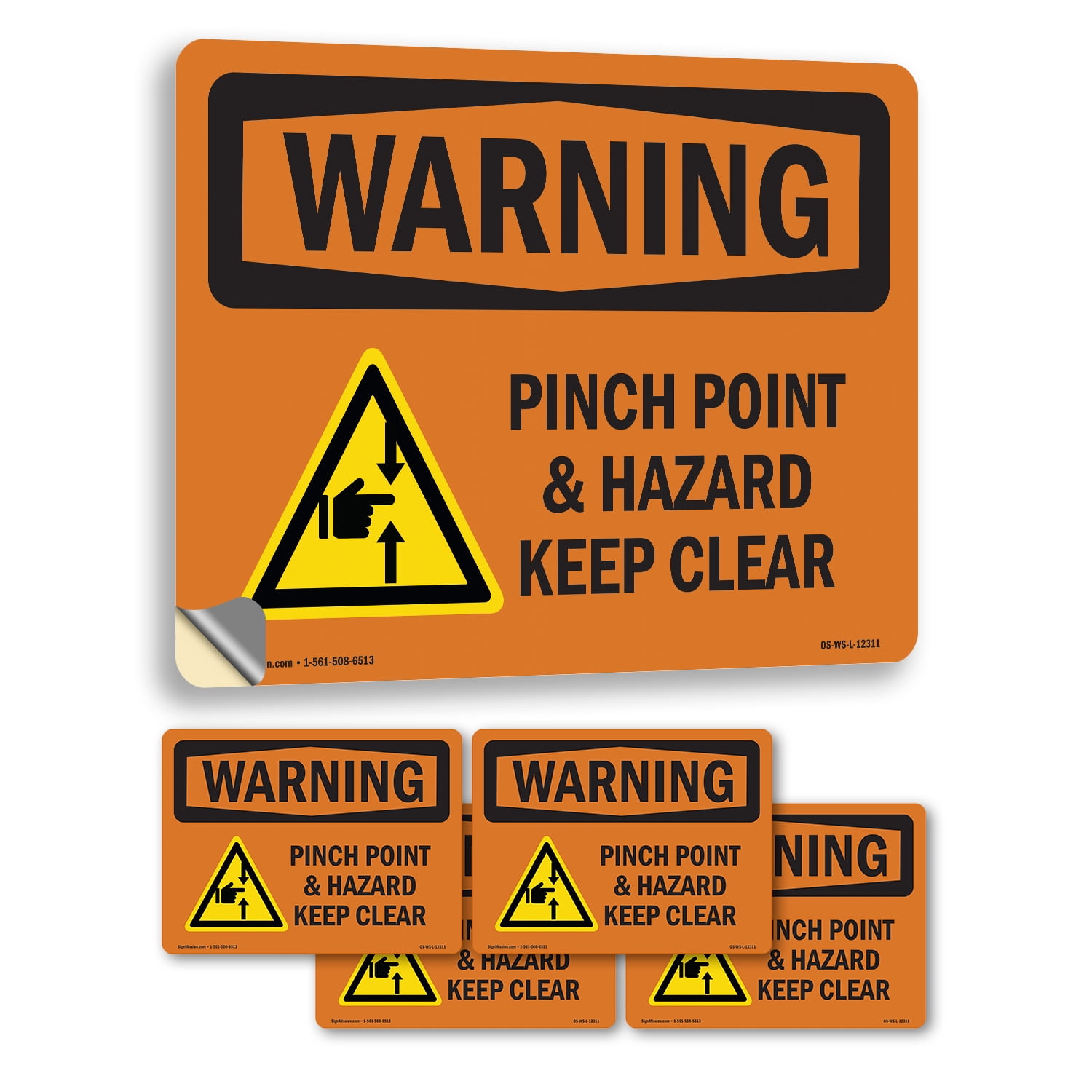 Pinch Point Hazard Keep Clear With Symbol OSHA WARNING Vinyl Decal ...