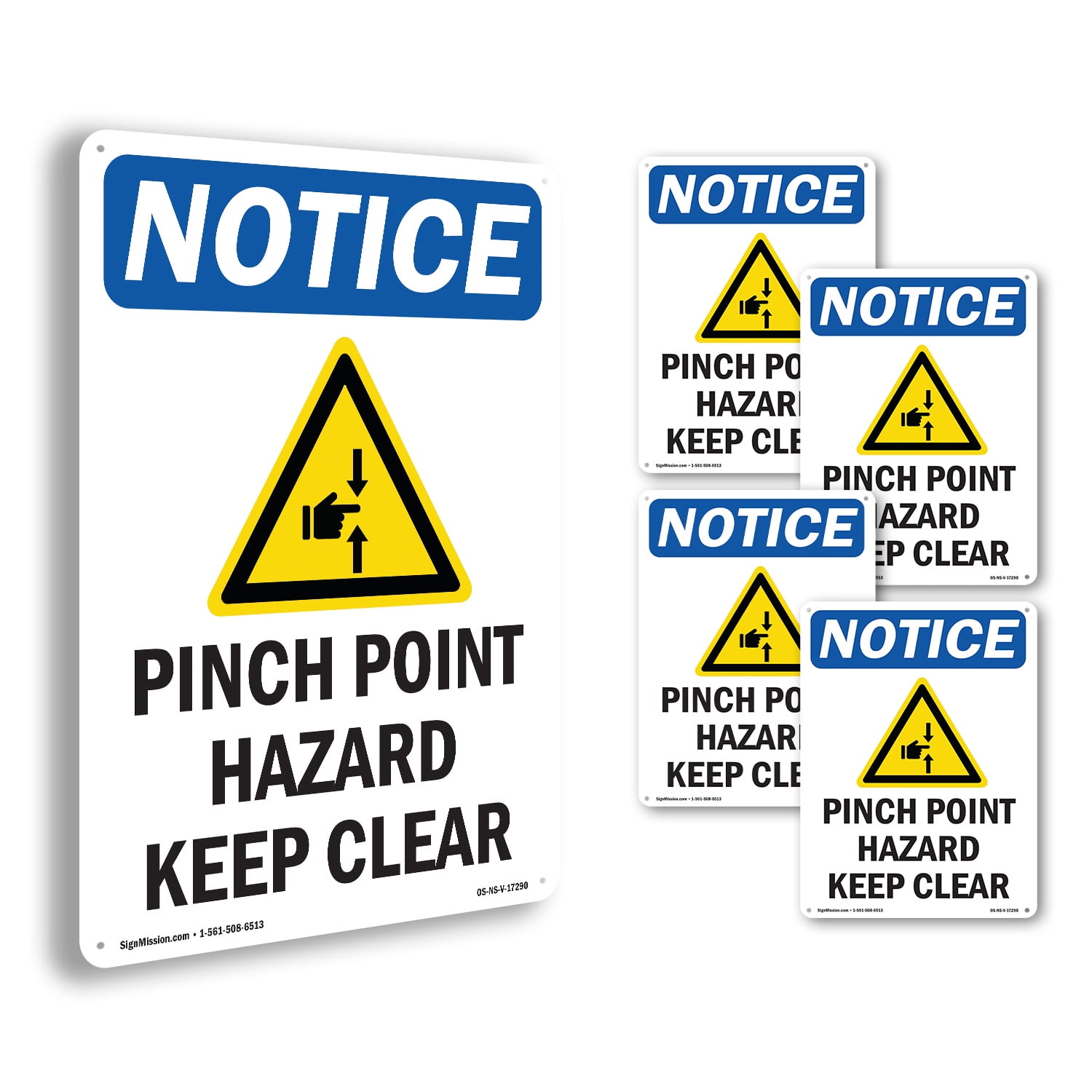 Pinch Point Hazard OSHA Notice Rigid Plastic Sign 10 Inch x 7 Inch - 5 ...