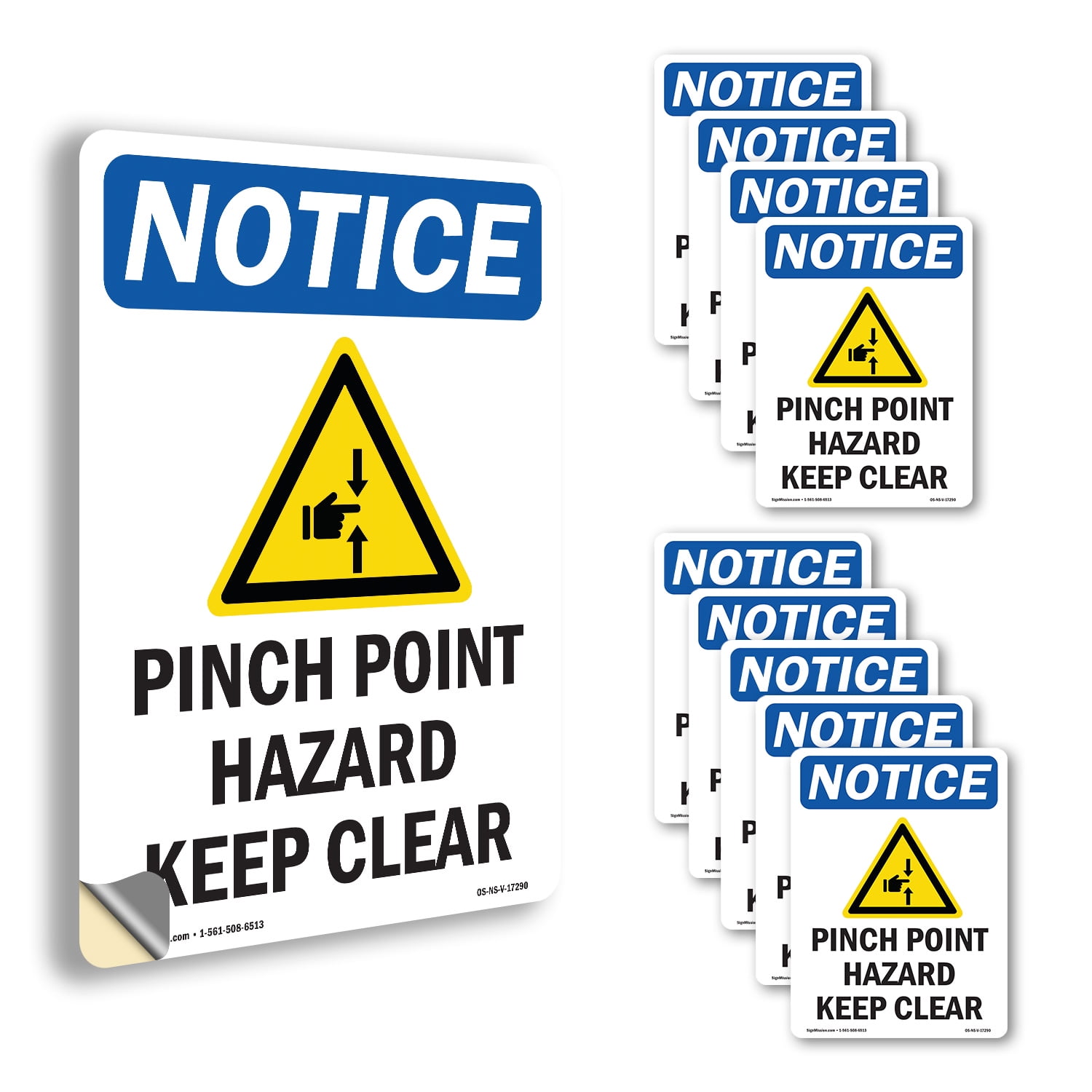 Pinch Point Hazard With Symbol OSHA Notice Vinyl Decal Label 5 Inch x 3 ...