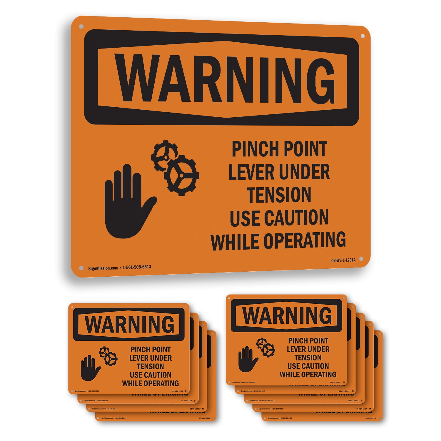 Pinch Point Lever Under Tension With Symbol OSHA WARNING Aluminum Sign ...