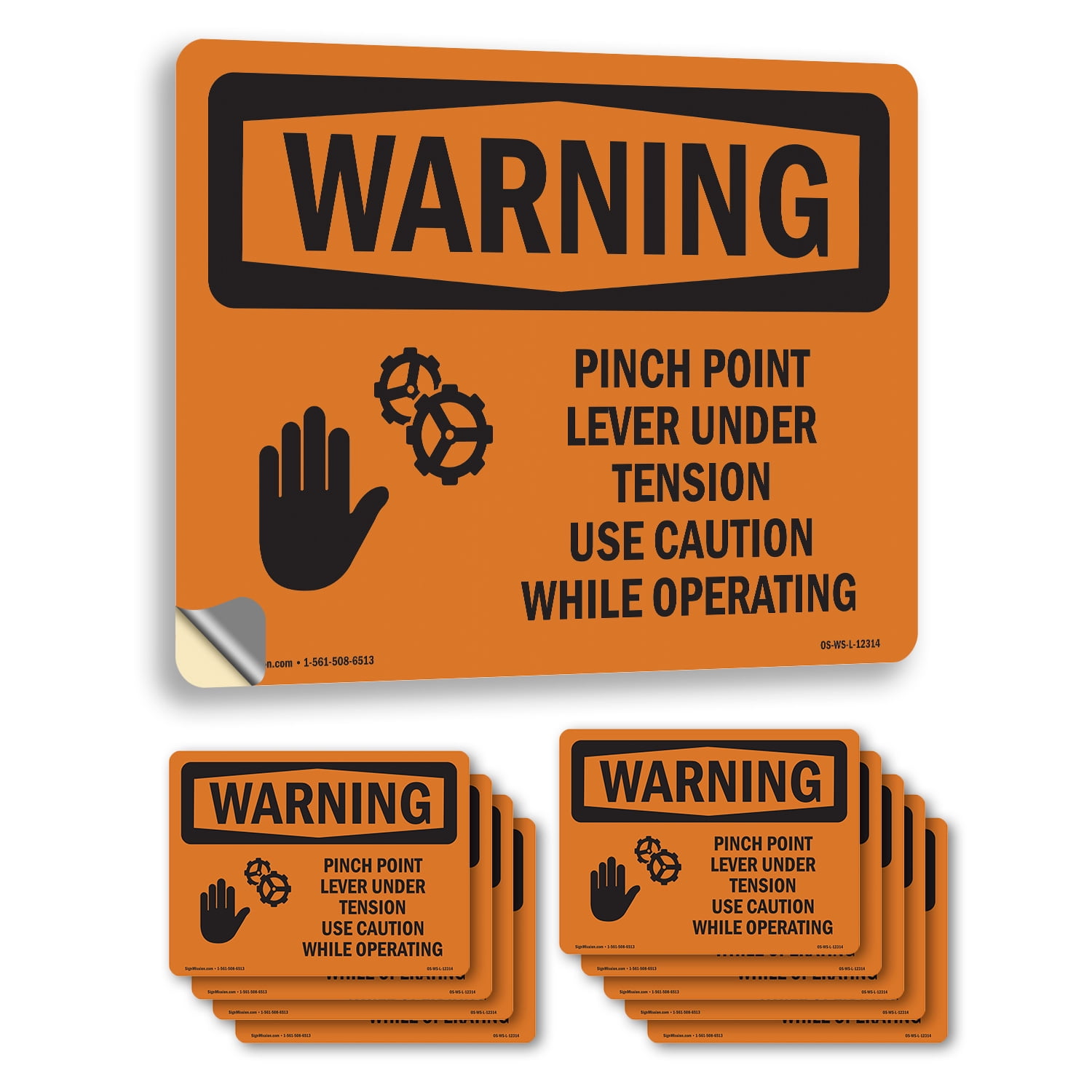 Pinch Point Lever Under Tension With Symbol OSHA WARNING Vinyl Decal ...