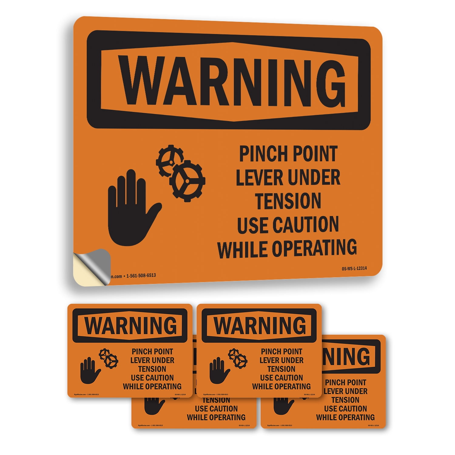 Pinch Point Lever Under Tension With Symbol OSHA WARNING Vinyl Decal ...
